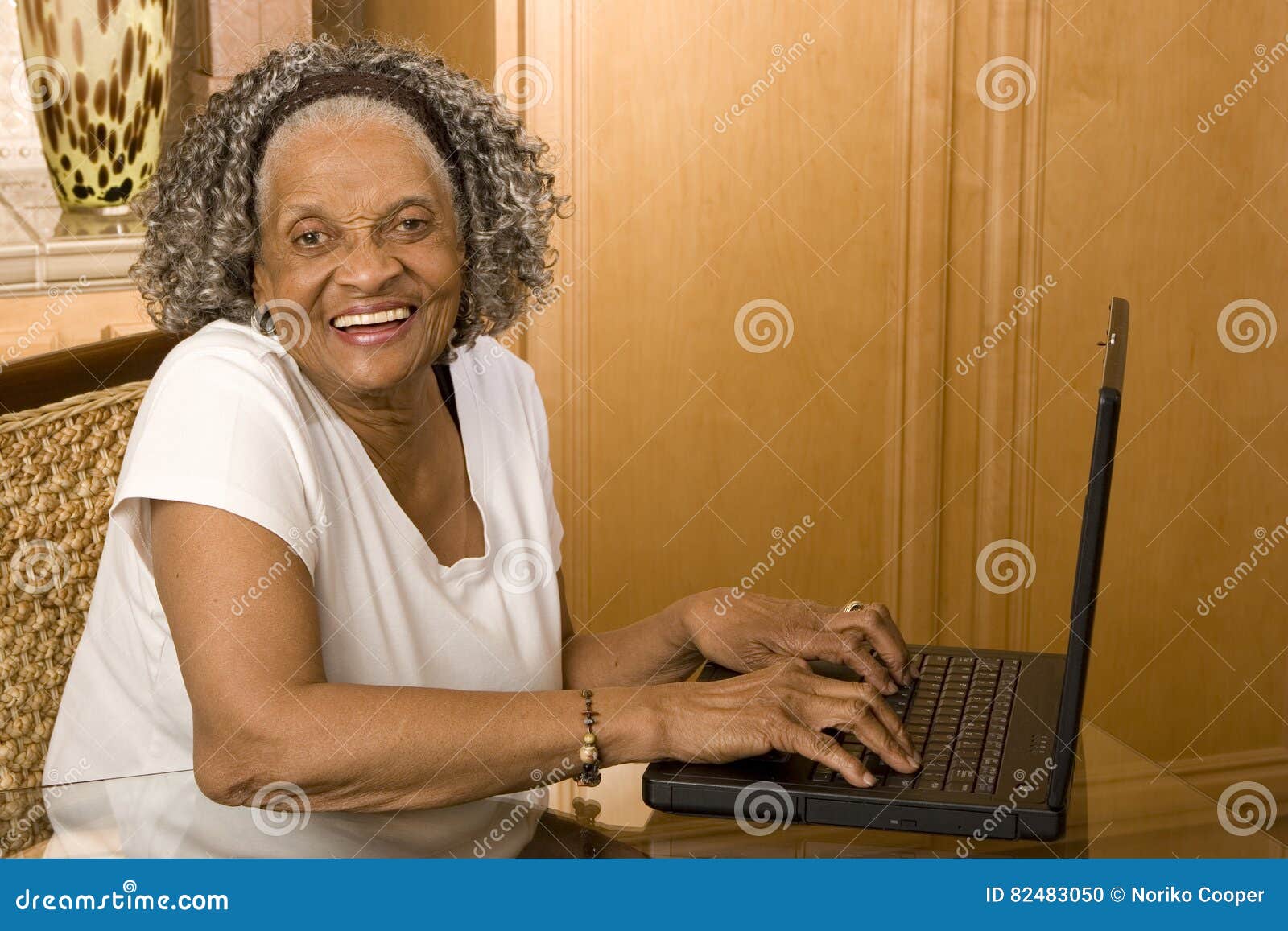 Portrait of an Elderly African American Woman on Her Computer. Stock ...