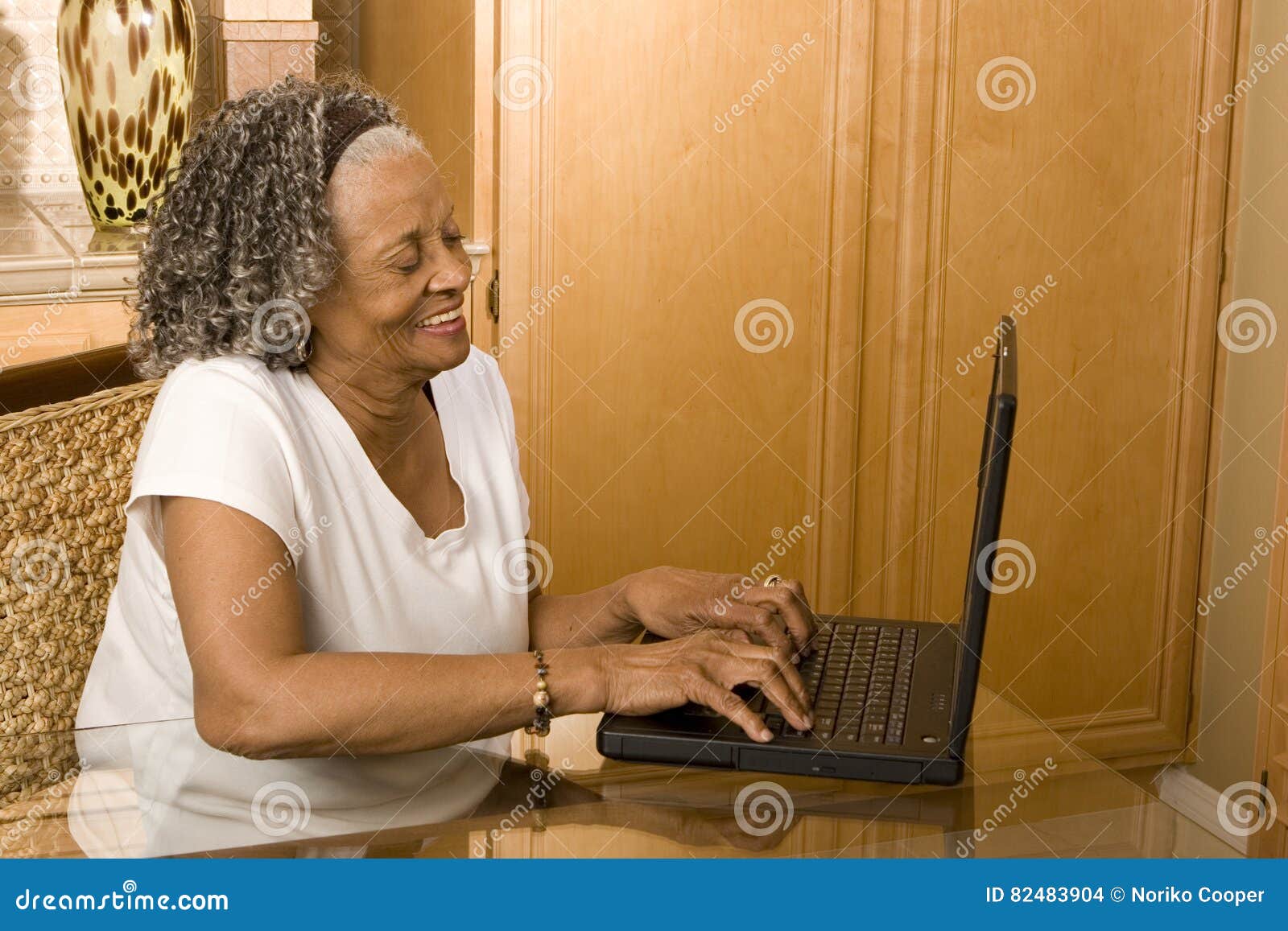 Portrait of an Elderly African American Woman on Her Computer. Stock ...