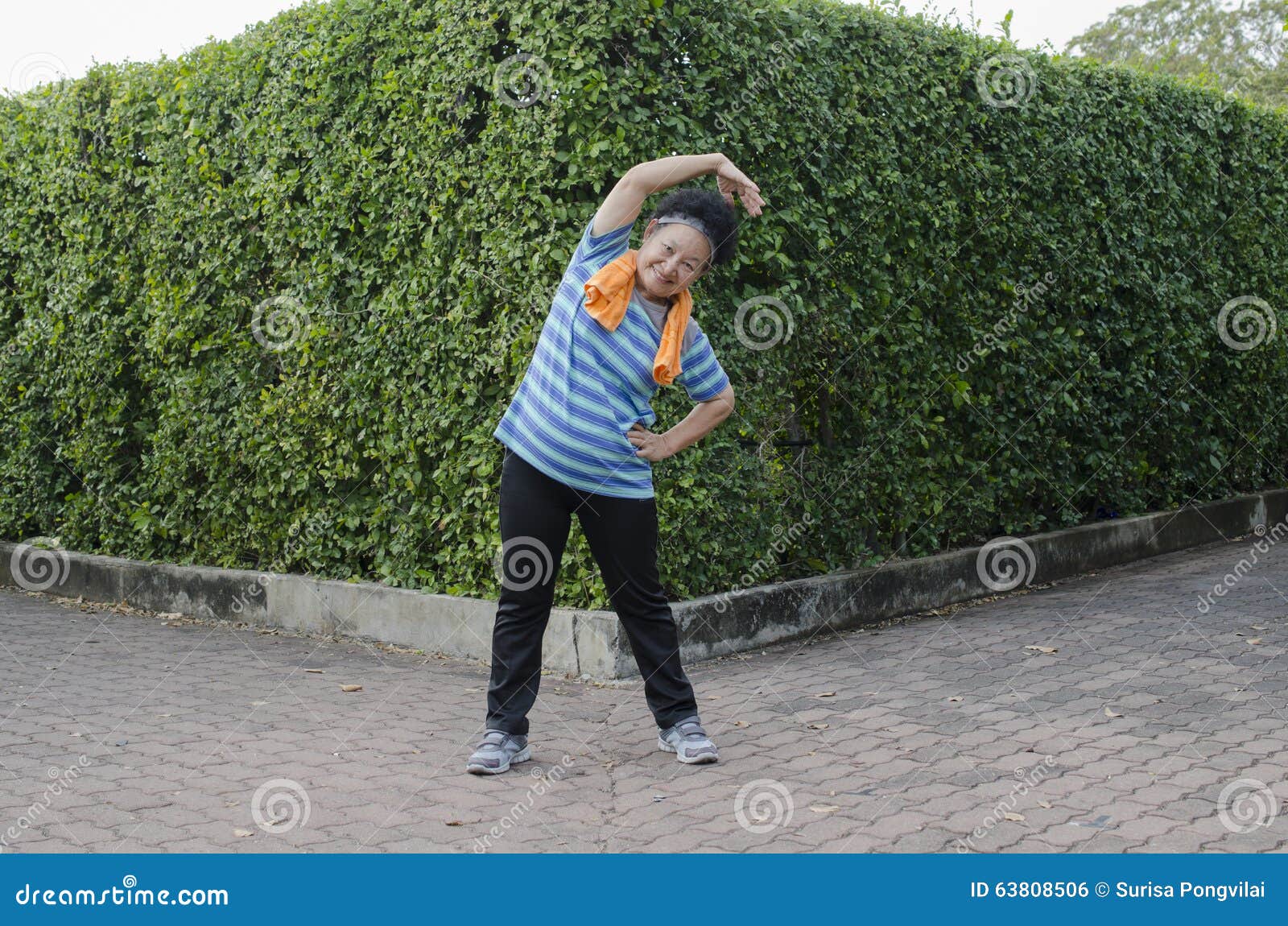 Portrait of Elderly Exercise Stock Photo - Image of asian, park: 63808506