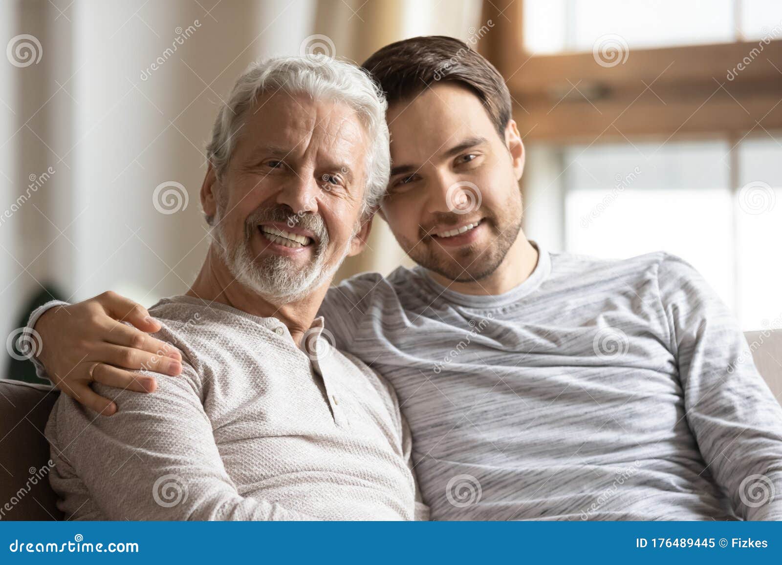 Portrait Of Elderly Father And Adult Son Hugging Stock Image Image Of