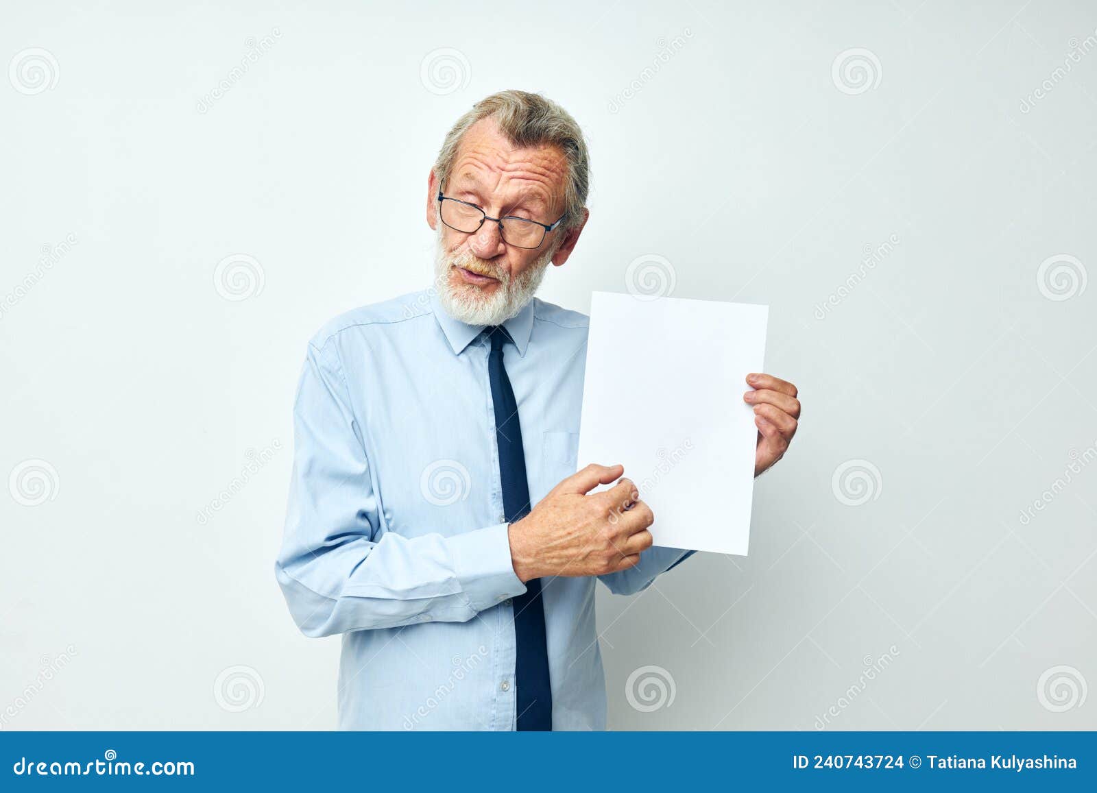 Portrait Elderly Man Holding Documents with a Sheet of Paper Cropped ...