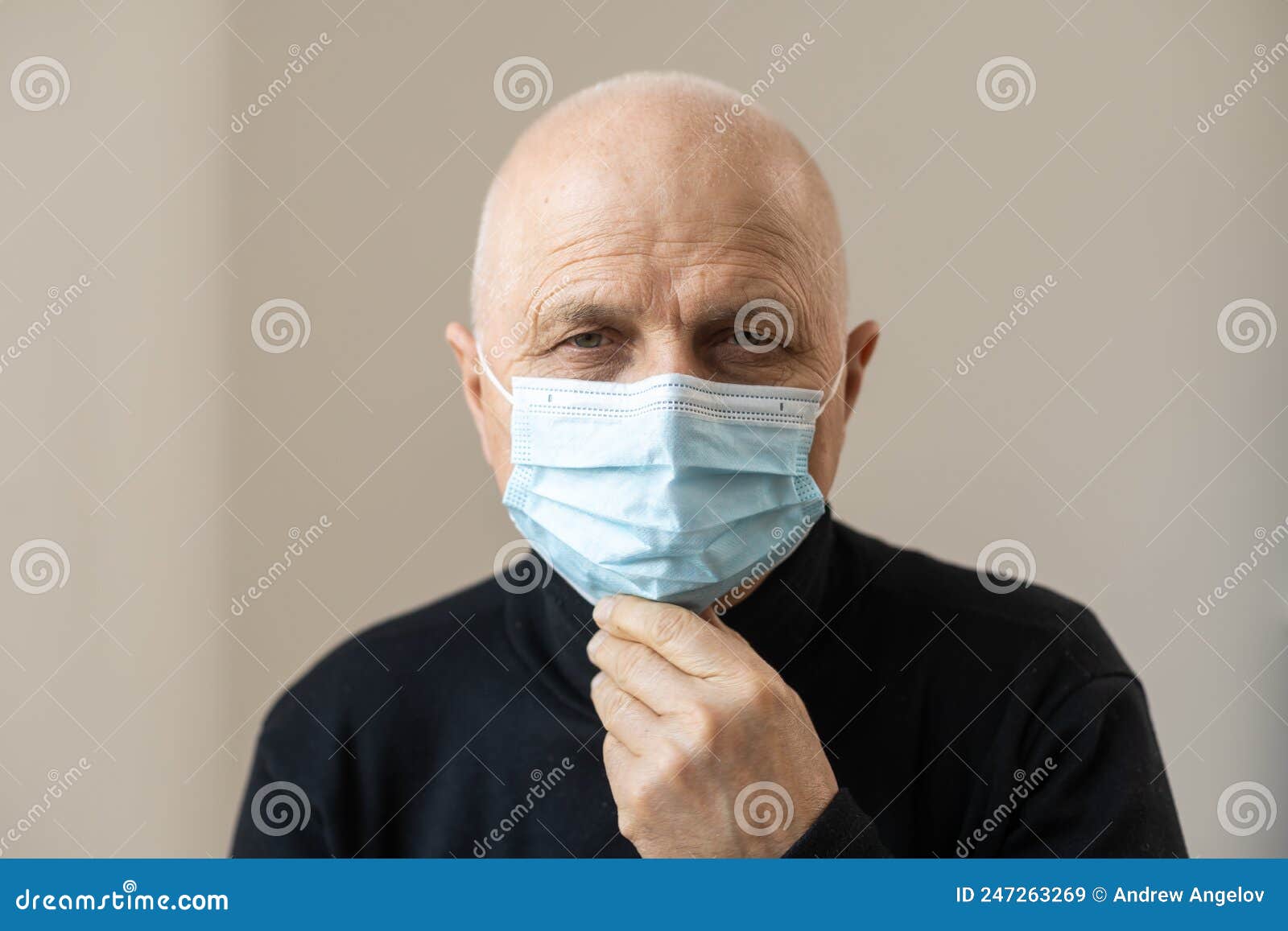 Portrait of an Elderly Man in a Mask Stock Image - Image of safety ...