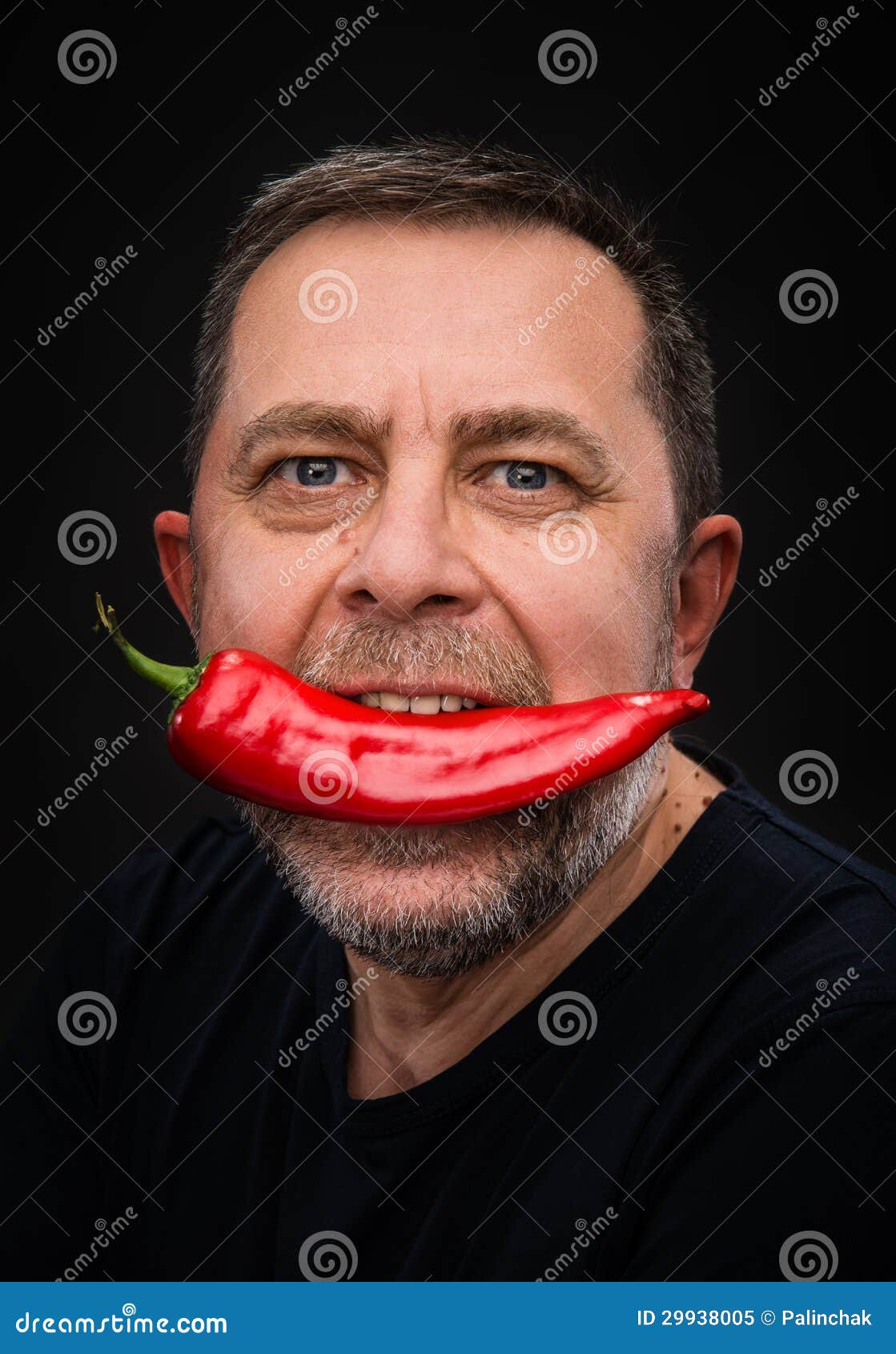 Elderly Man with Red Pepper in His Mouth Stock Image - Image of fitness ...
