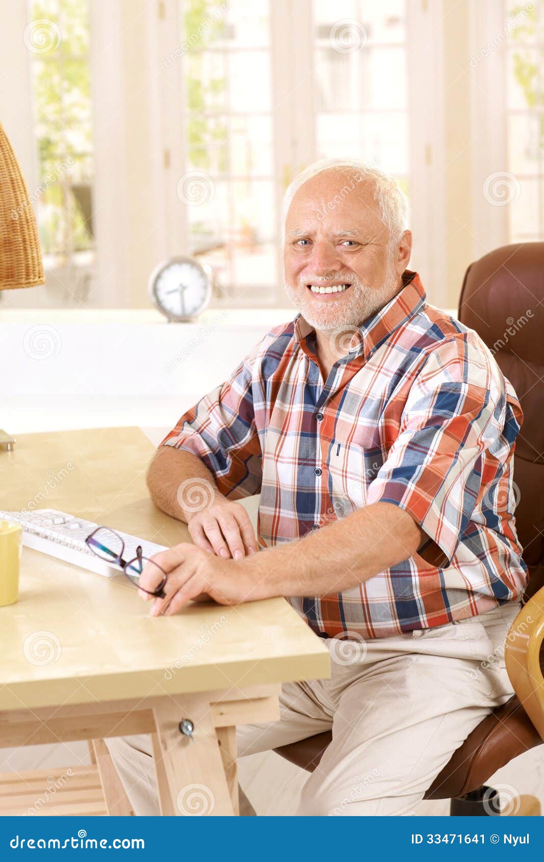Portrait of Elderly Man in Study at Home Stock Image - Image of ...