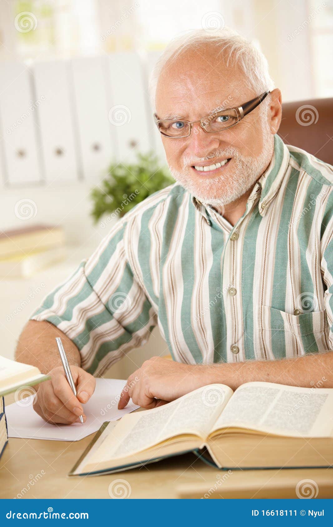 Portrait of Elderly Man Working at Desk Stock Image - Image of alone ...