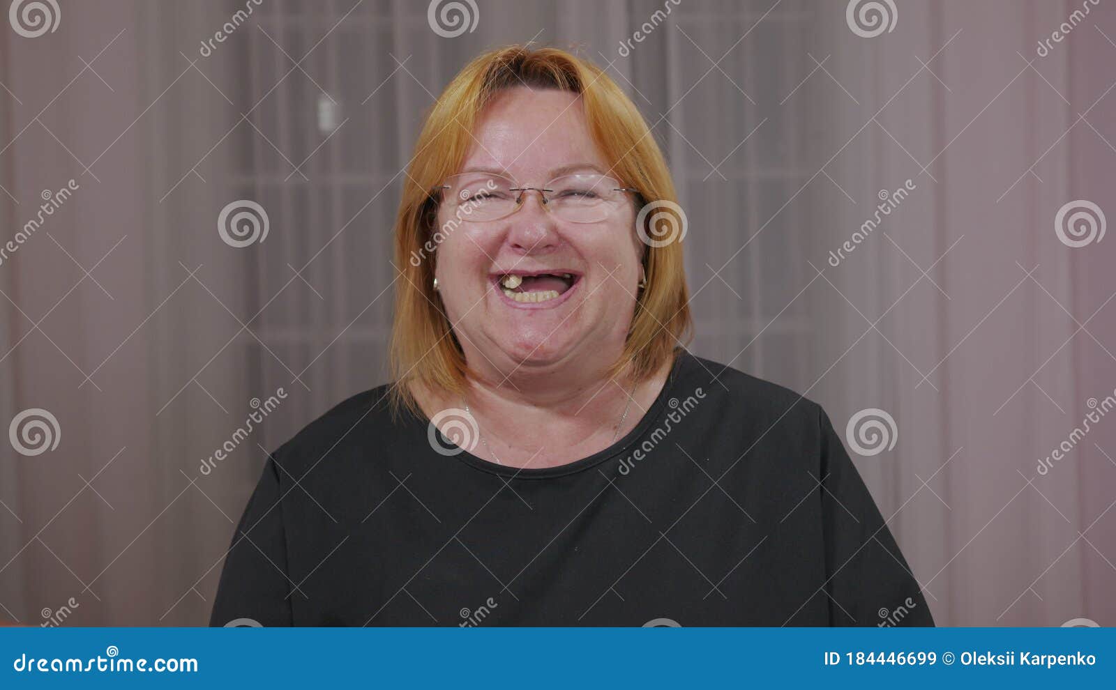 Portrait on Elderly Toothless Lady Smiling at Camera. Close Up. Stock ...