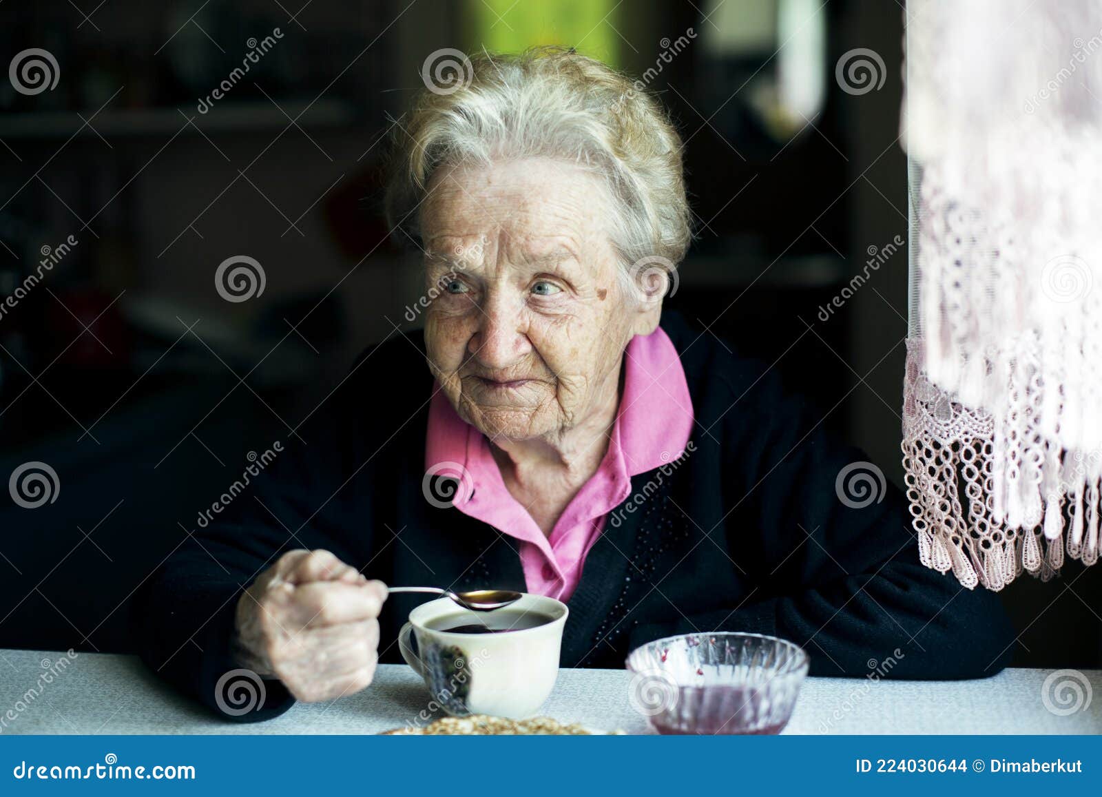 Portrait of an Elderly Woman Drinking Tea. Stock Photo - Image of ...