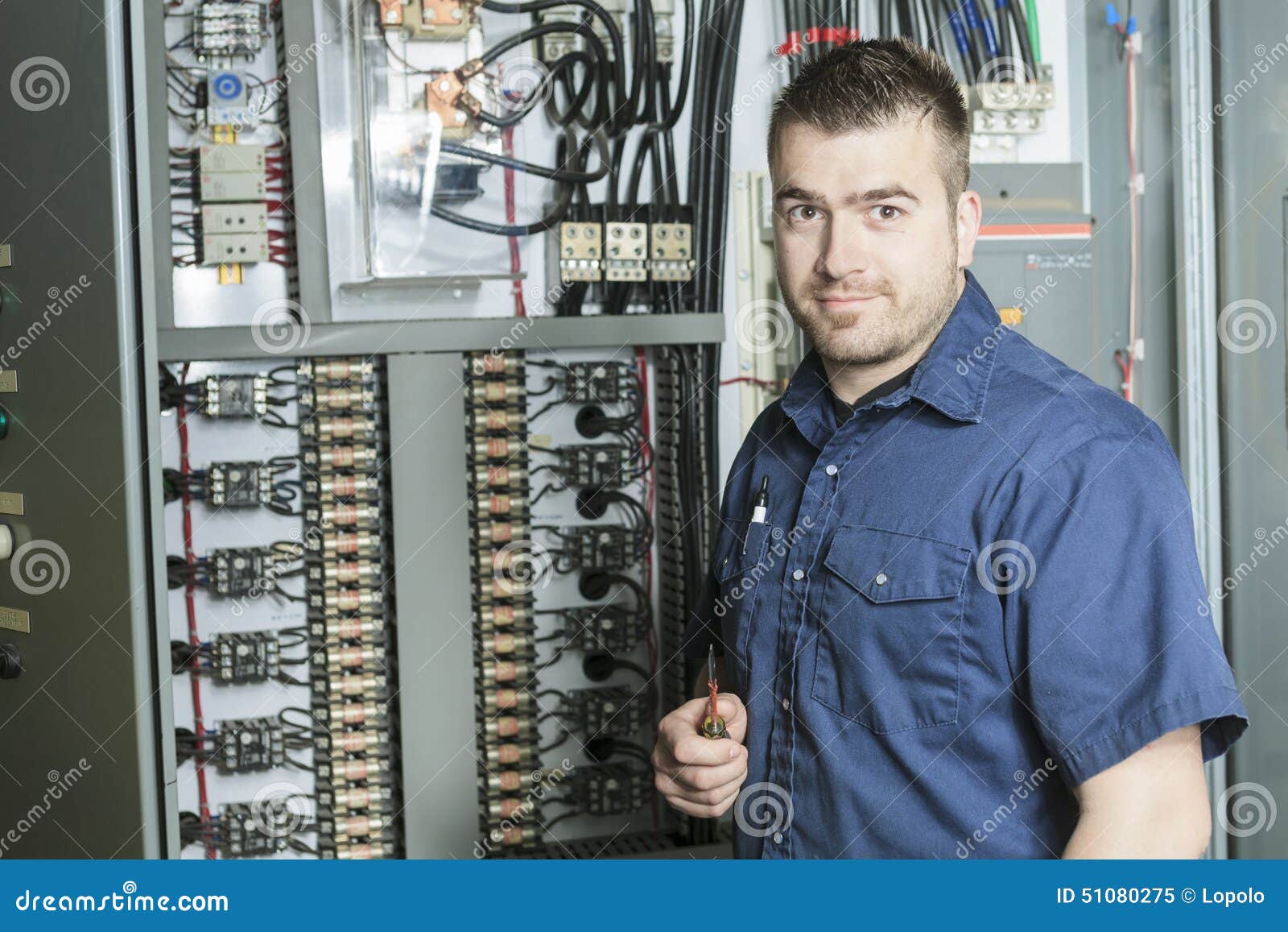 Portrait of an Electrician in a Room Stock Image - Image of helmet ...