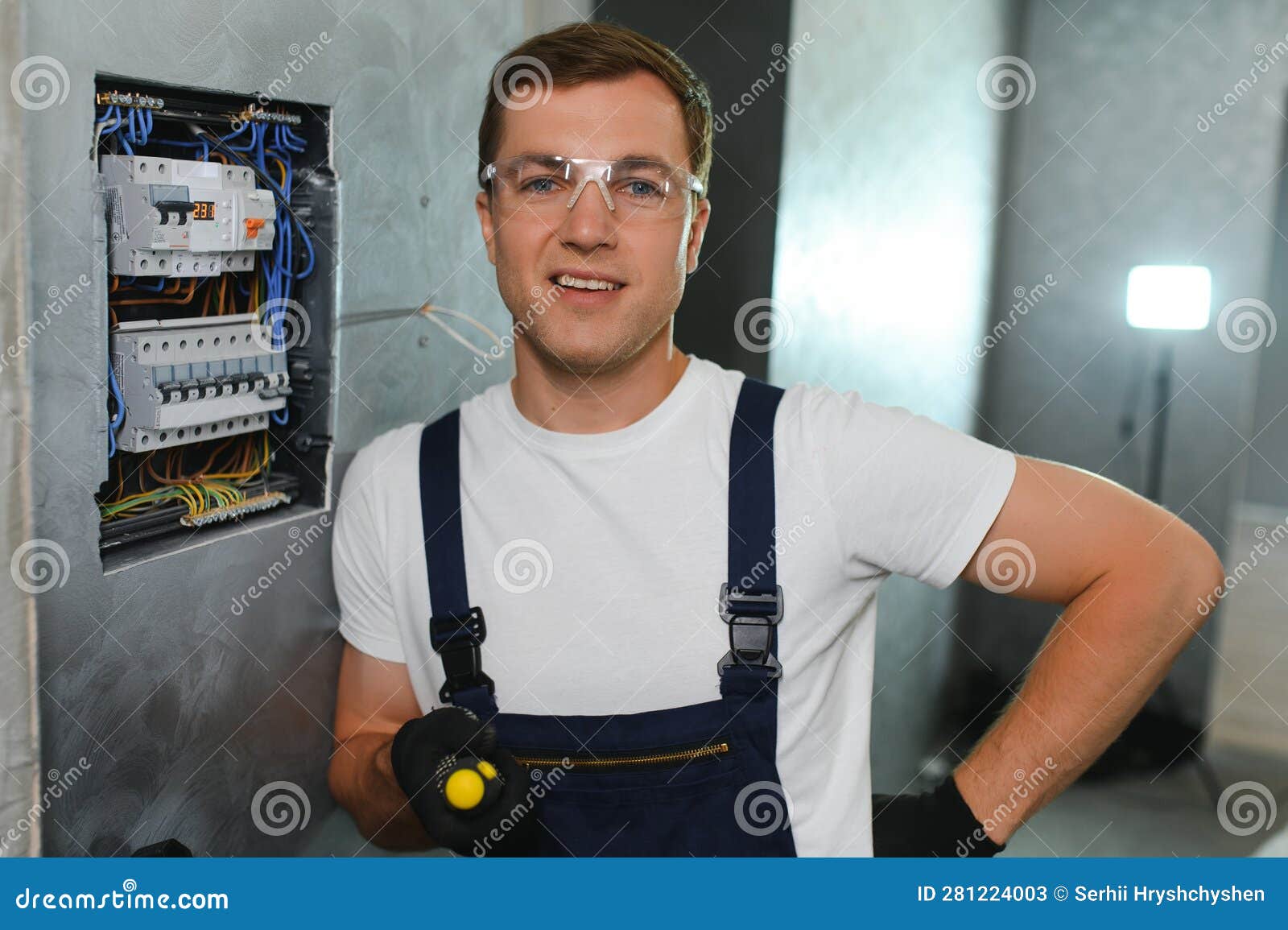 Portrait of an Electrician at Work Stock Image - Image of professional ...