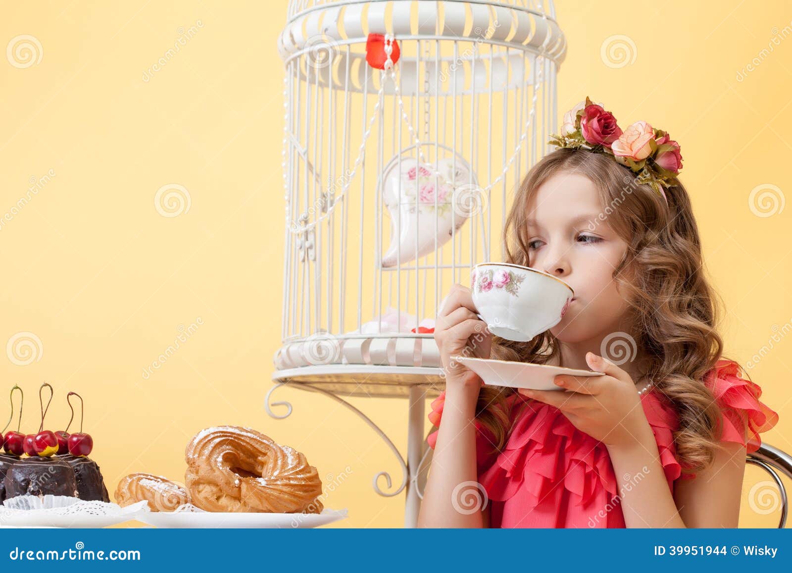 Portrait of Elegant Little Lady Drinking Tea Stock Photo - Image of ...