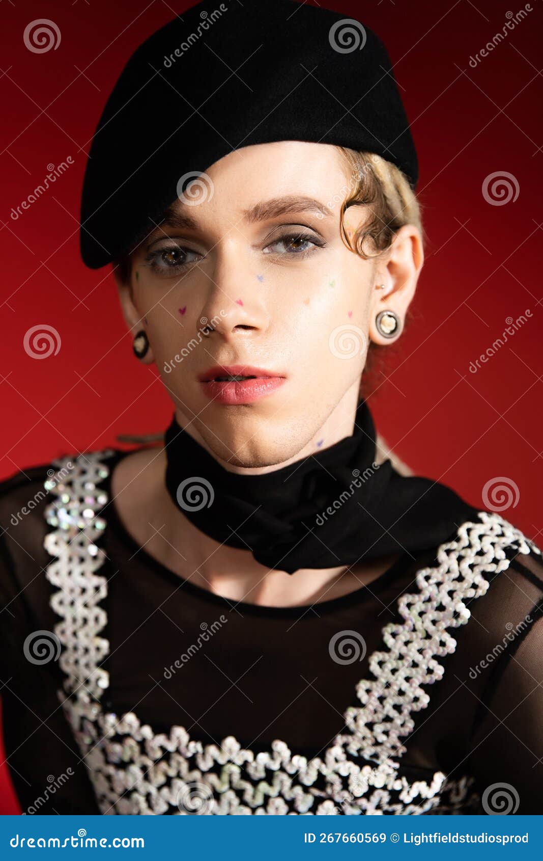 Portrait of Elegant Nonbinary Model in Stock Image - Image of sequins ...