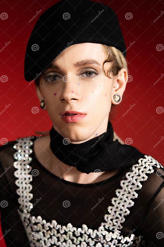 Portrait of Elegant Nonbinary Model in Stock Image - Image of sequins ...
