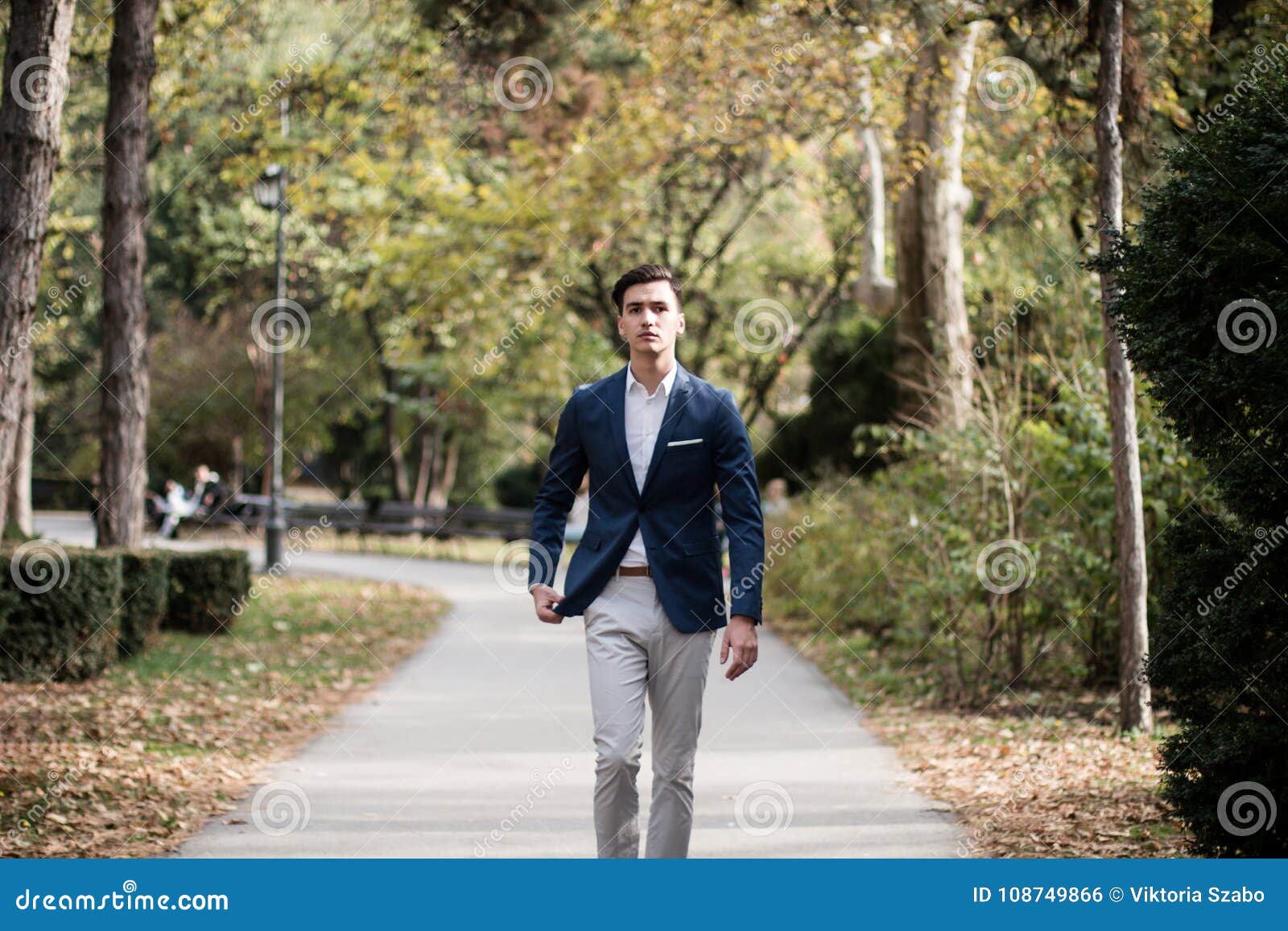 Elegant Young Man Walking in the Park Stock Photo - Image of connecting ...