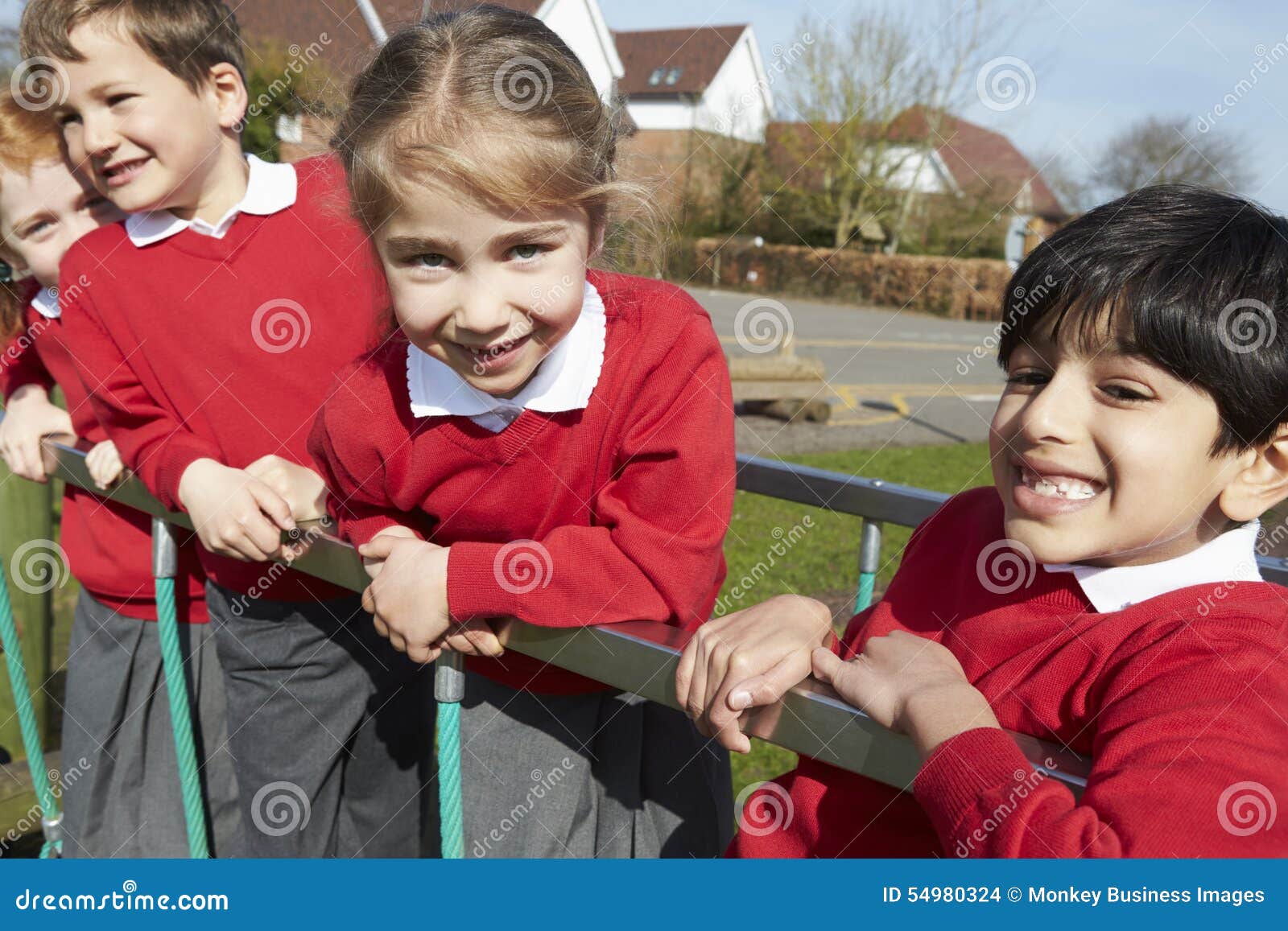 Portrait of Elementary School Pupils on Climbing Equipment Stock Photo ...