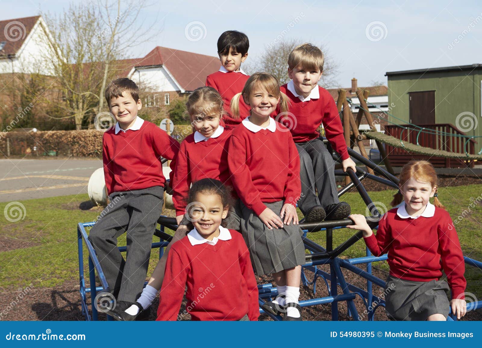 Portrait of Elementary School Pupils on Climbing Equipment Stock Image ...