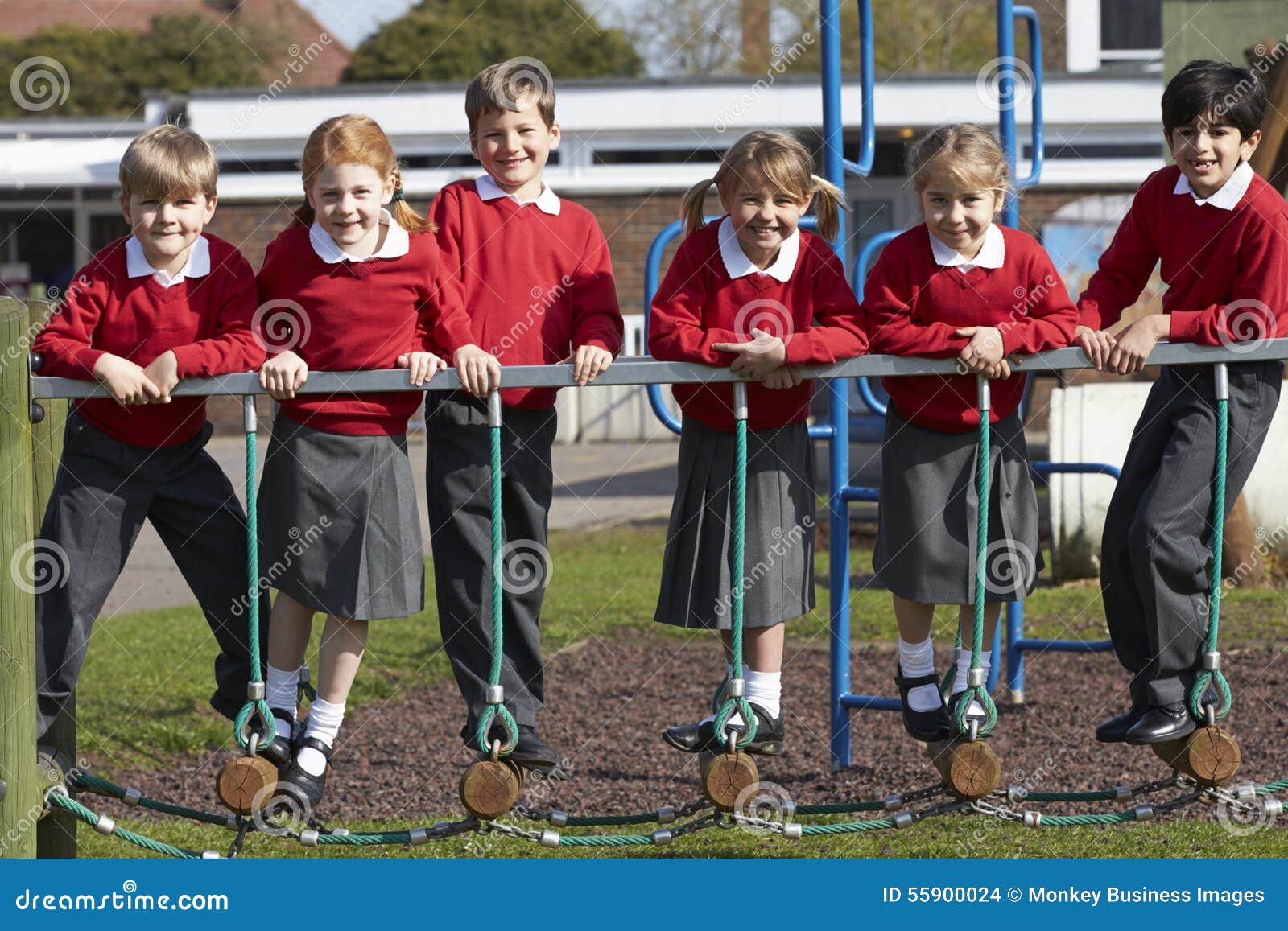 Portrait of Elementary School Pupils on Climbing Equipment Stock Photo ...