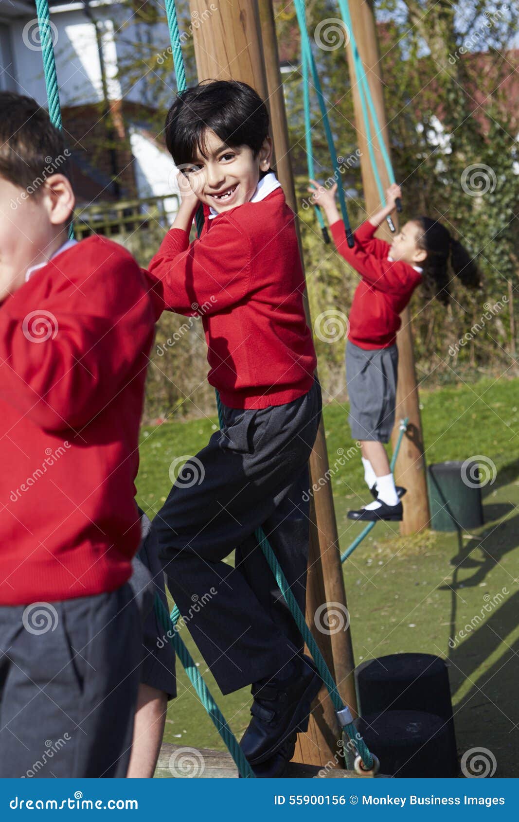 Portrait of Elementary School Pupils on Climbing Equipment Stock Photo ...