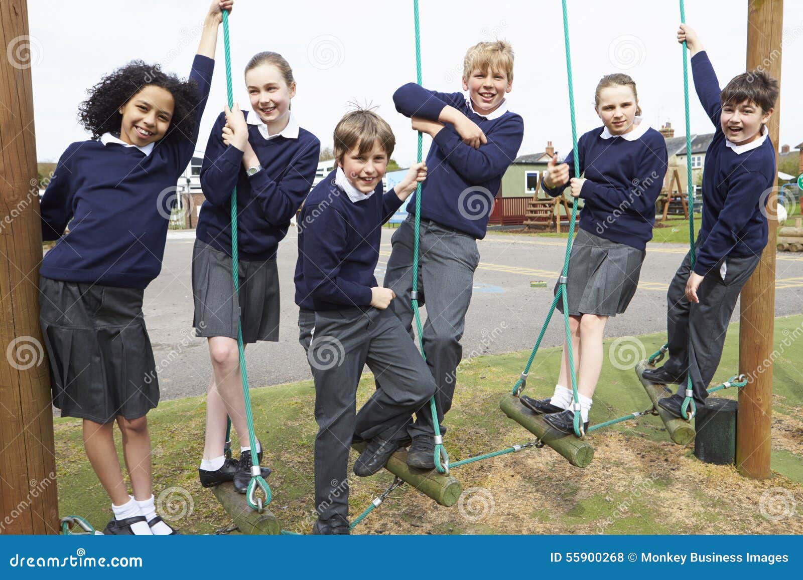 Portrait of Elementary School Pupils on Climbing Equipment Stock Photo ...