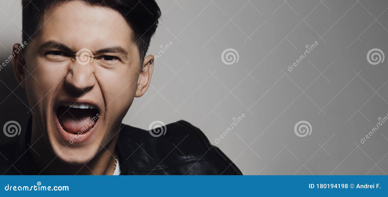 Close-up Studio Portrait of Young Teenage Guy Screaming on Background ...