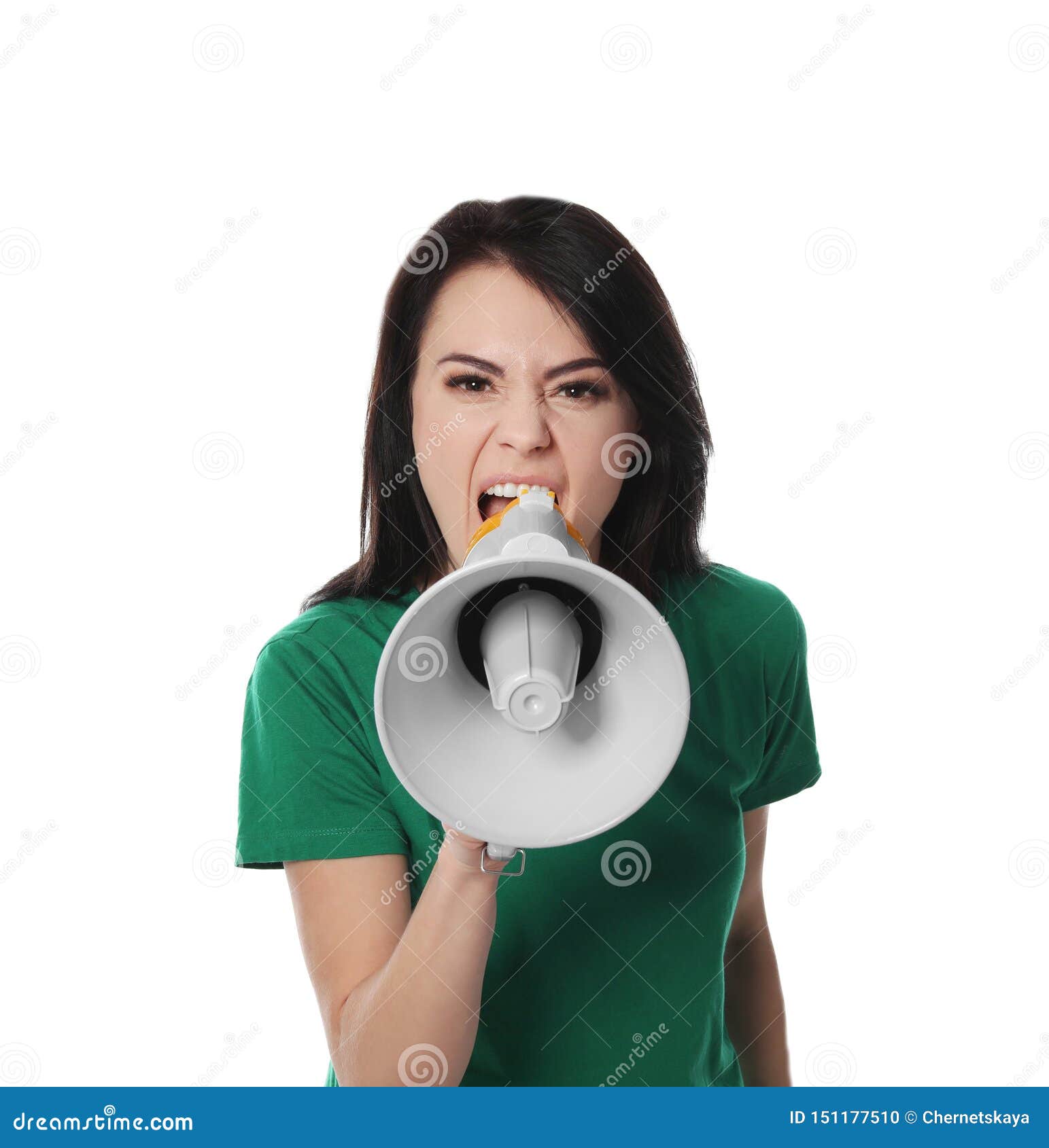 Portrait of Emotional Woman Using Megaphone Stock Photo - Image of ...