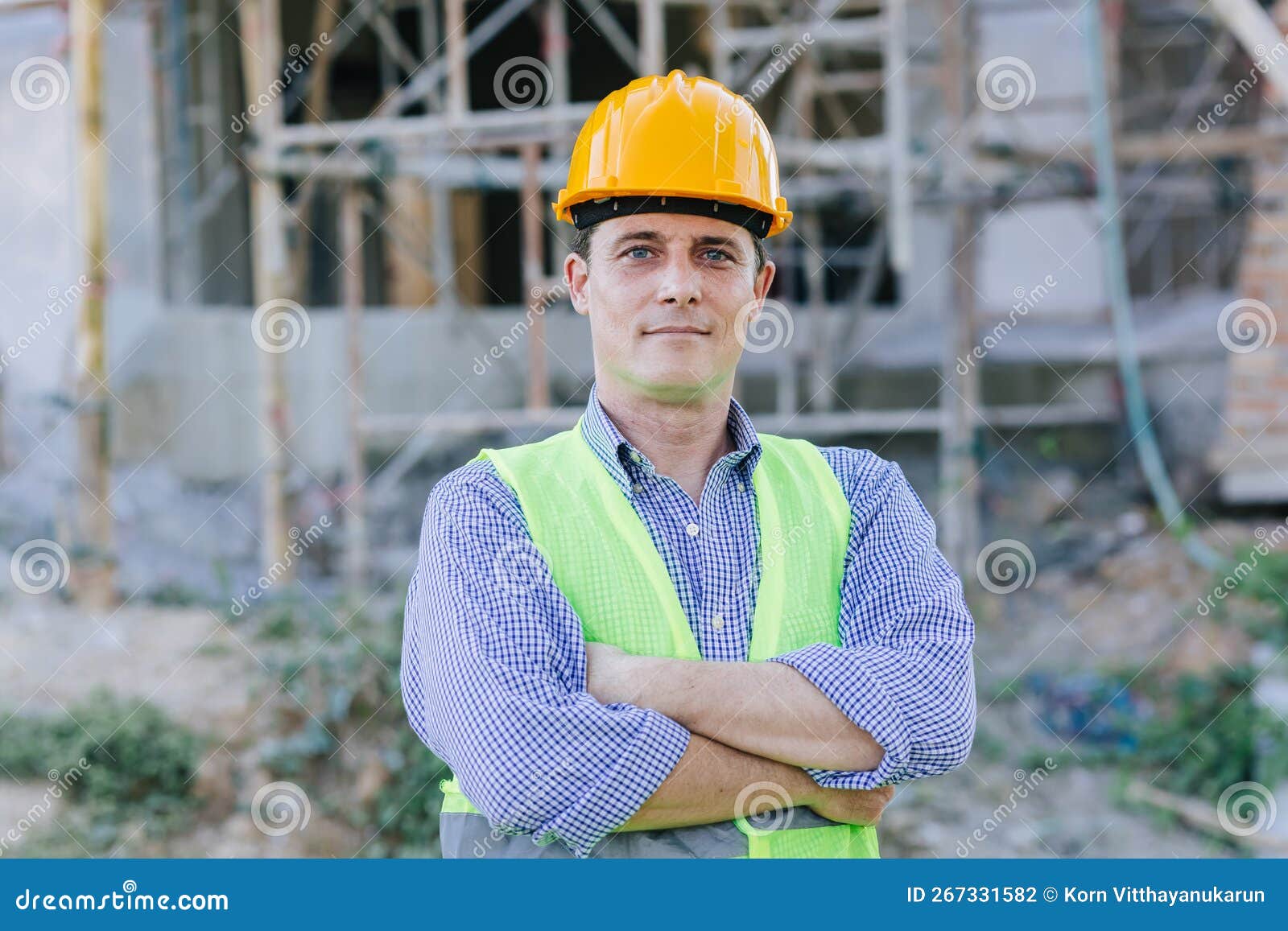 Portrait Engineer Builder. Happy Foreman Confident Arm Crossed Project ...