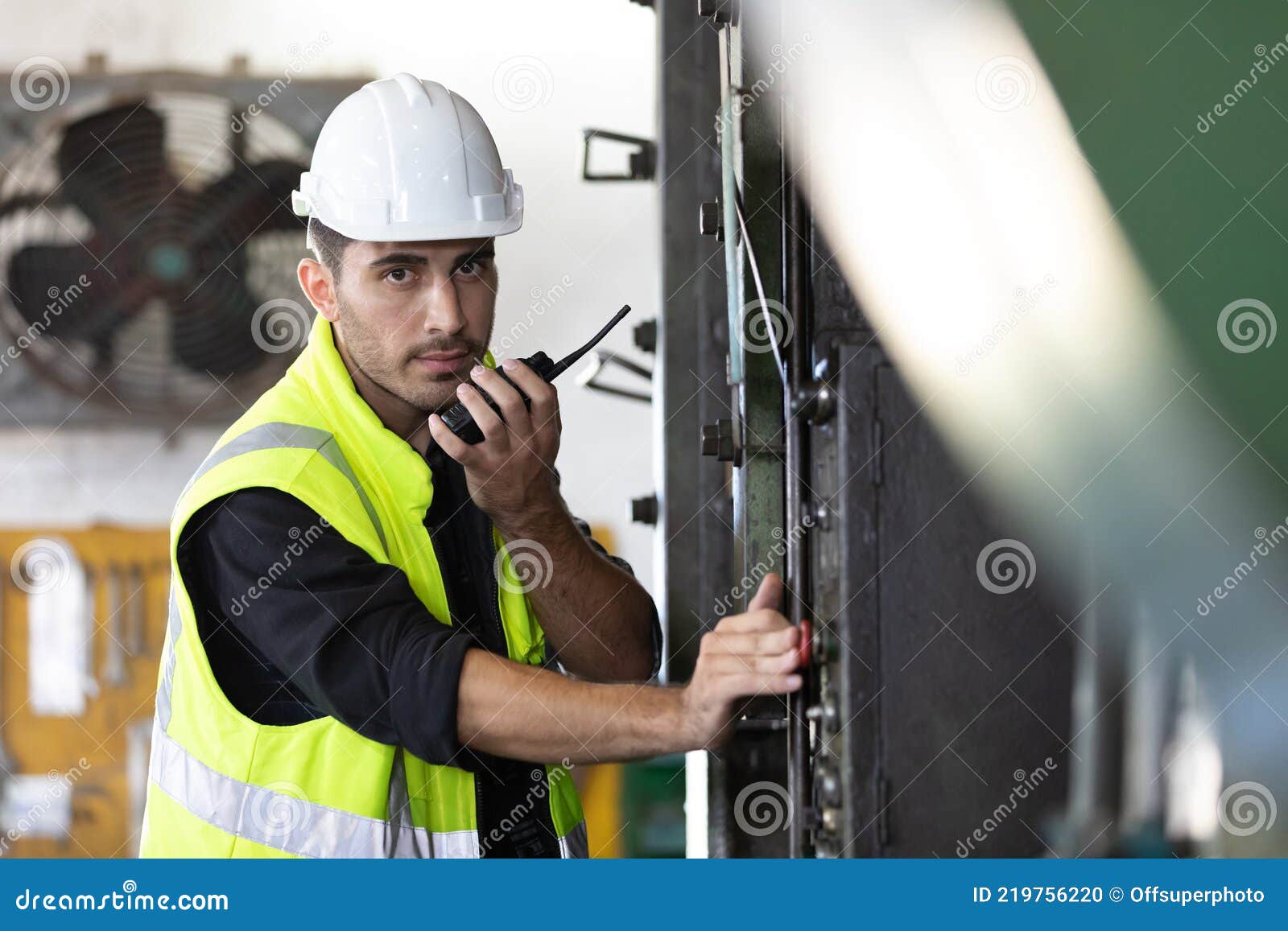 Engineer Man or Worker Pushing Button on Machine and Controlling ...