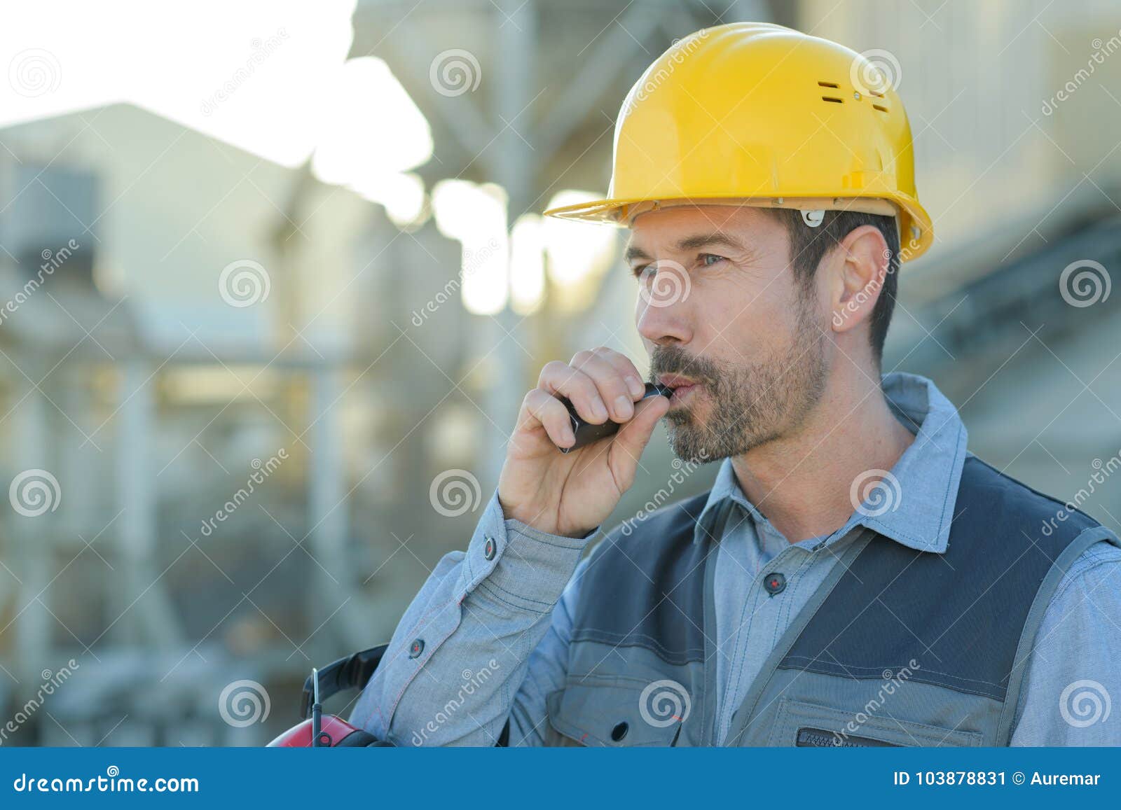 Portrait Engineer Smoking Electronic Cigarette Outdoors Stock Image ...