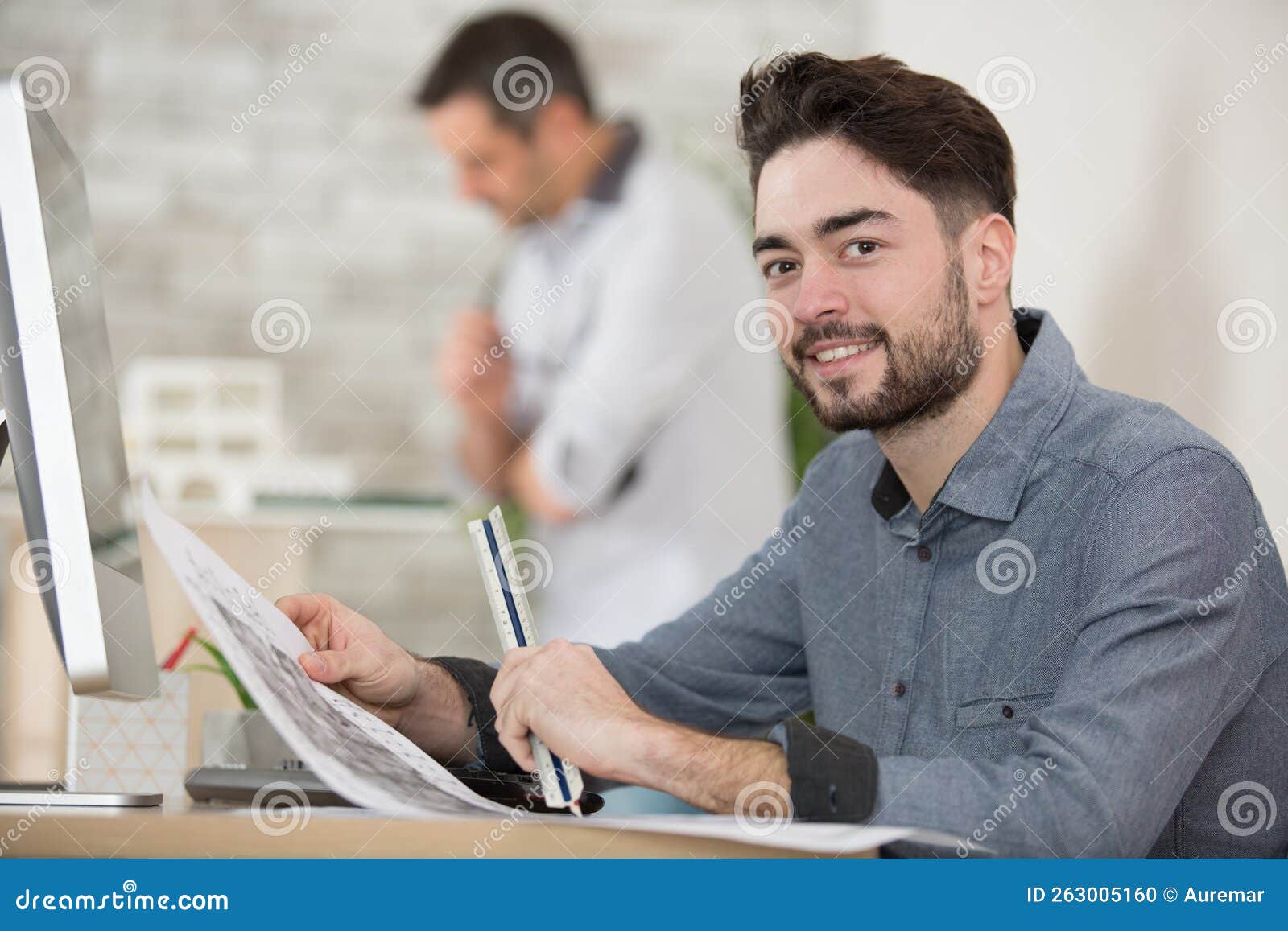 Portrait Engineer Studying Layout Plan on Office Stock Photo - Image of ...