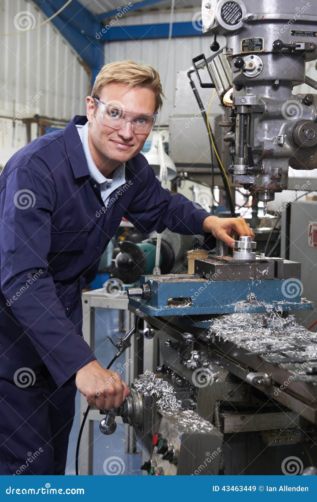Portrait of Engineer Using Drill in Factory Stock Image - Image of ...