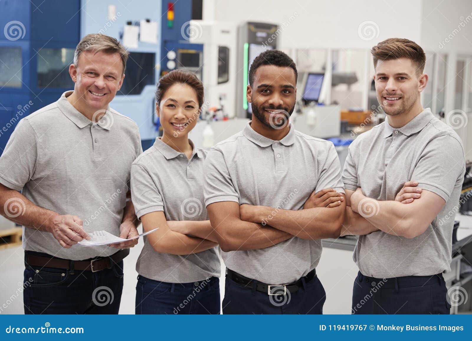 Portrait Of Engineering Teamwork Are Showing Hands Up After Business ...