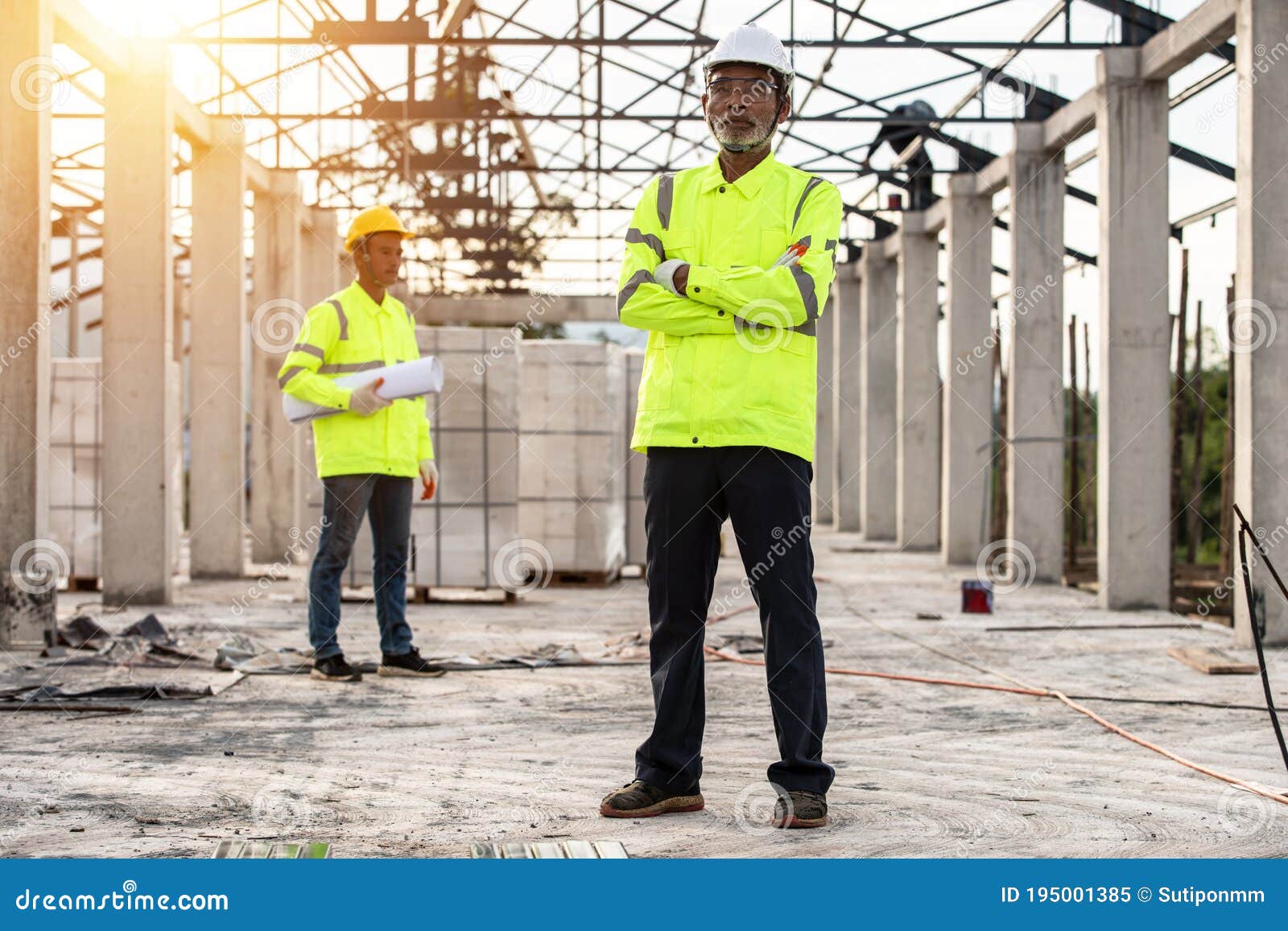 Portrait of Engineering and Worked in the Construction Site Stock Image ...
