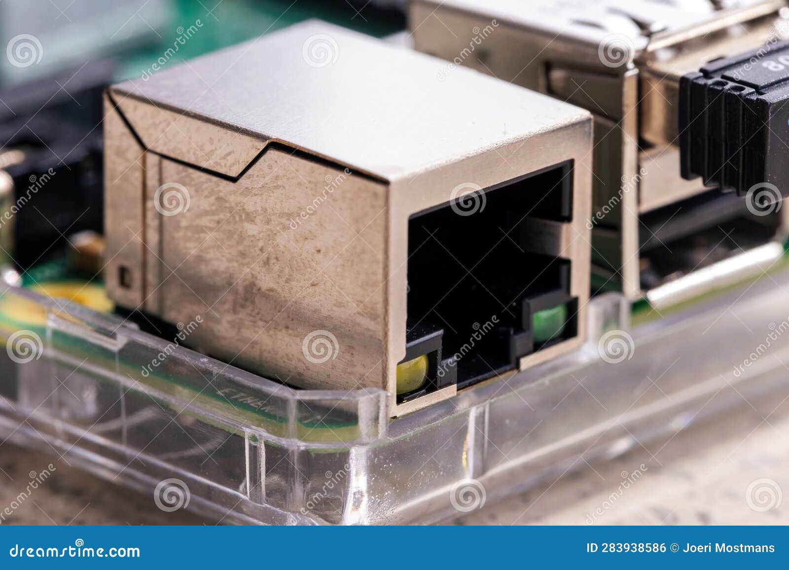 A Portrait of a Ethernet Network Port on a Pcb or Circuit Board. the ...