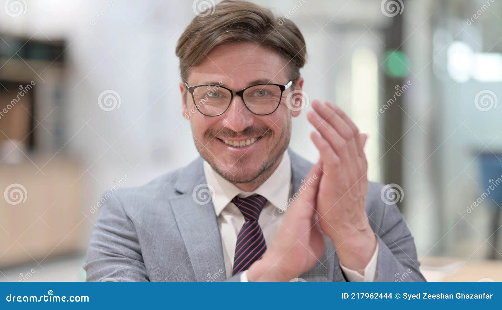 Portrait of Excited Businessman Clapping, Cheering Stock Photo - Image ...