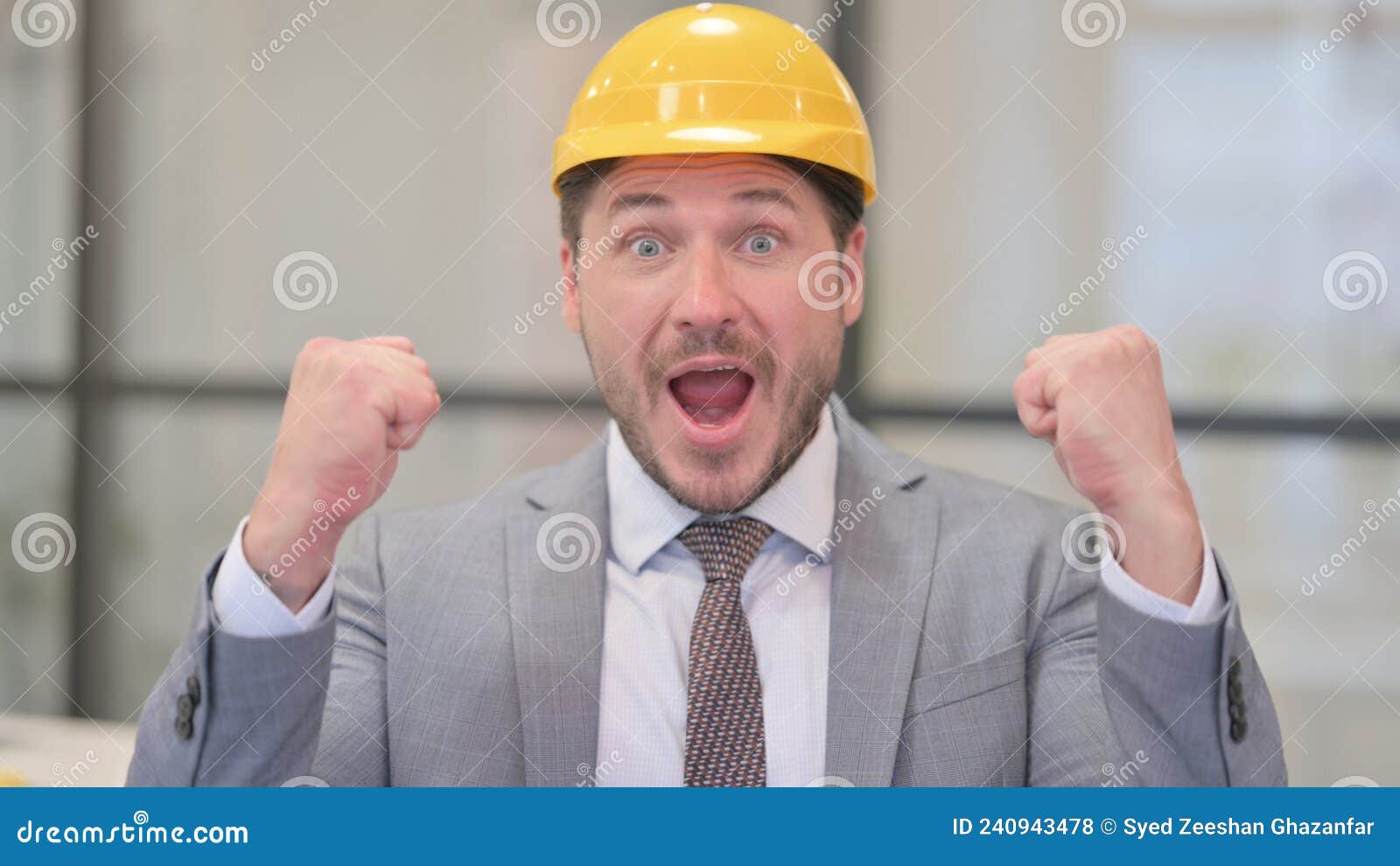 Portrait of Excited Middle Aged Engineer Celebrating Success Stock ...