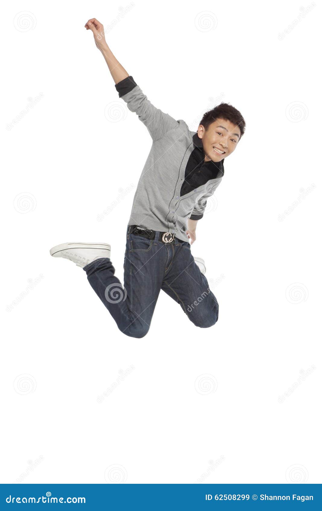 Portrait of an Excited Young Man Mid-air Stock Image - Image of arms ...