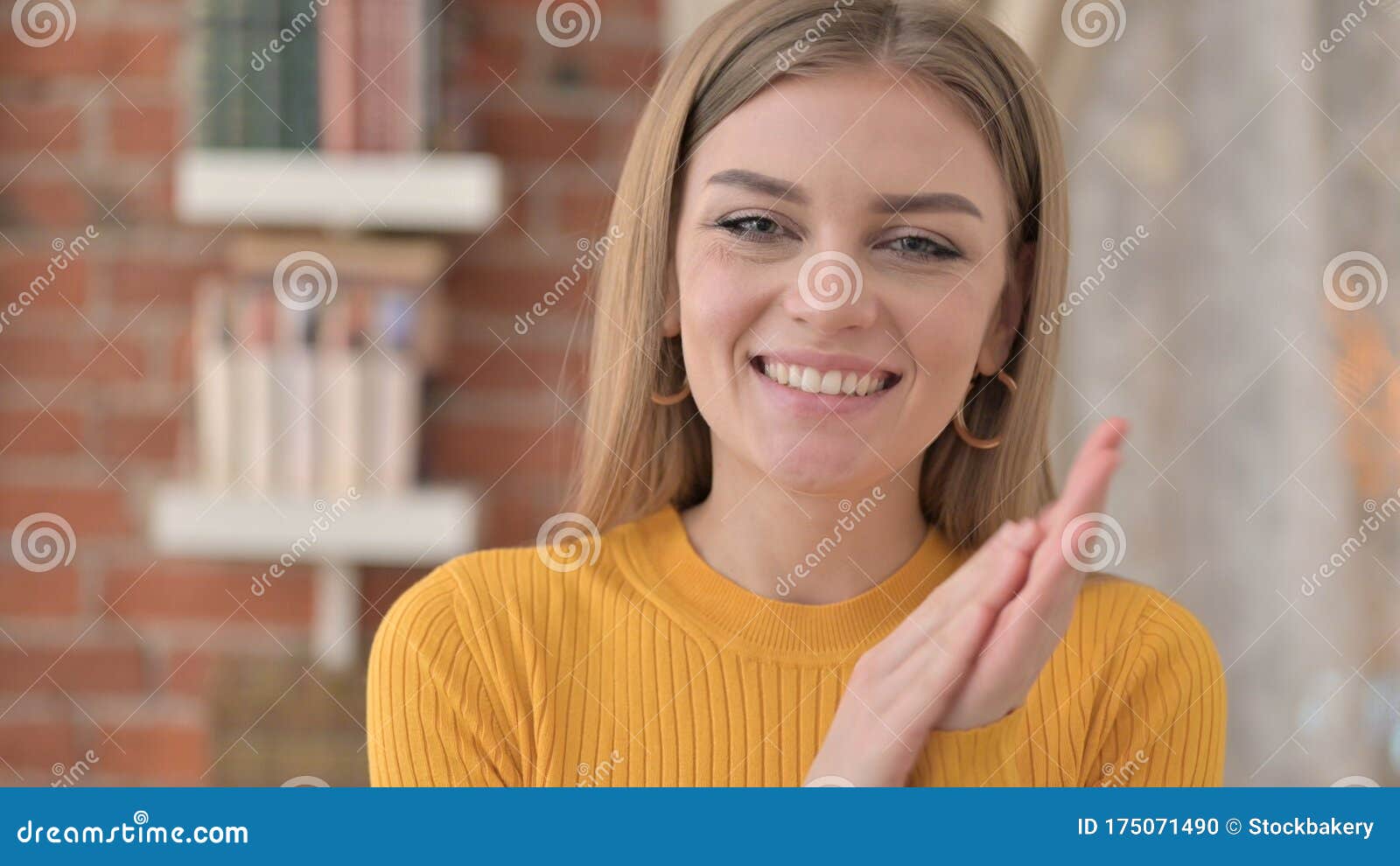 Portrait of Excited Young Woman Clapping Stock Photo - Image of white ...