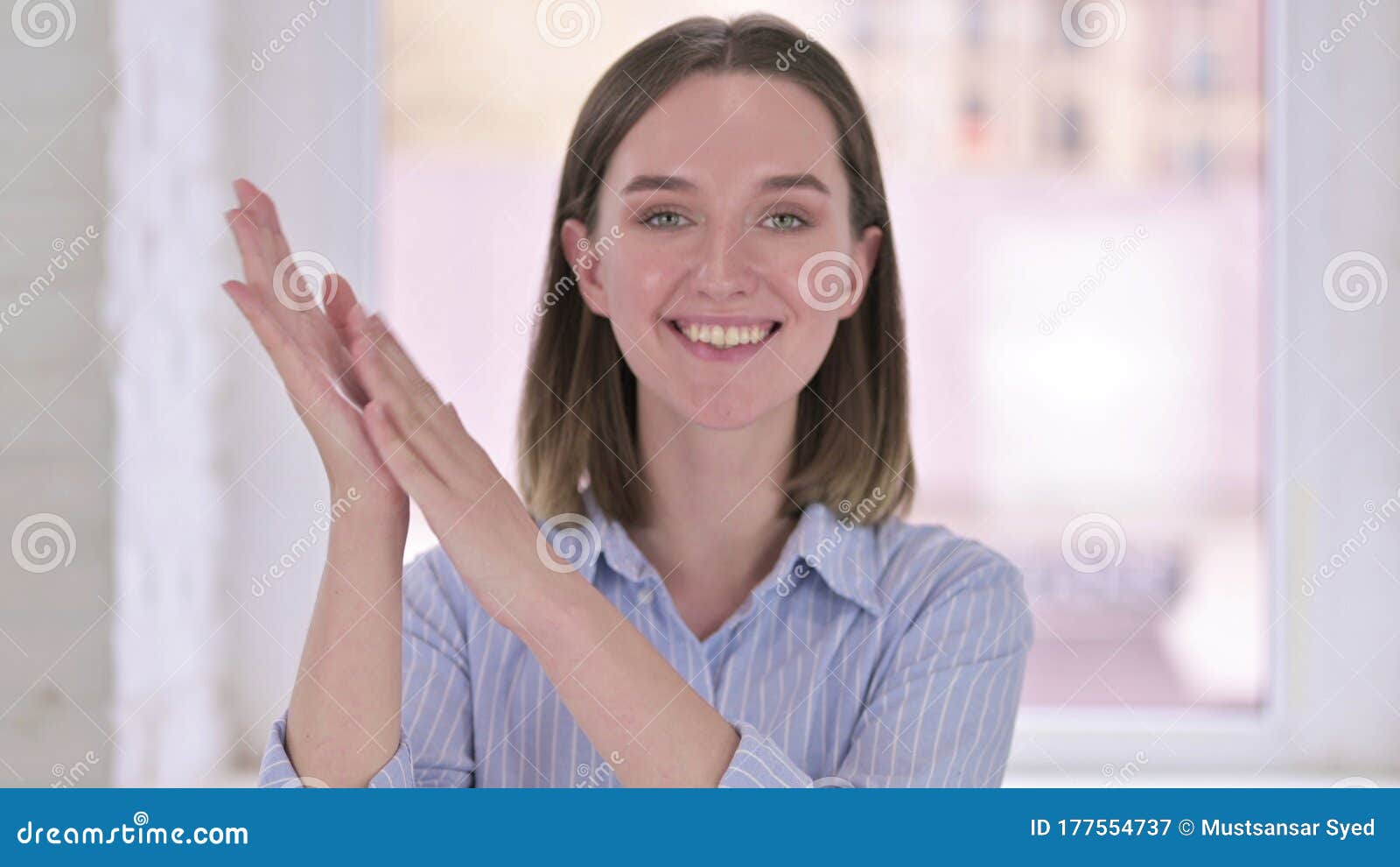Portrait of Excited Young Woman Clapping Stock Image - Image of ...