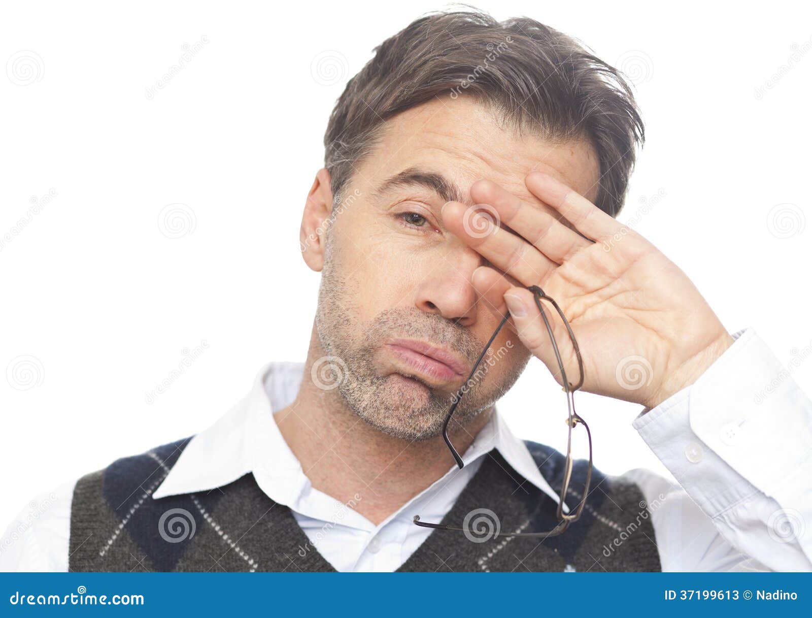Portrait of a Exhausted Man Stock Image - Image of negativity, glasses ...