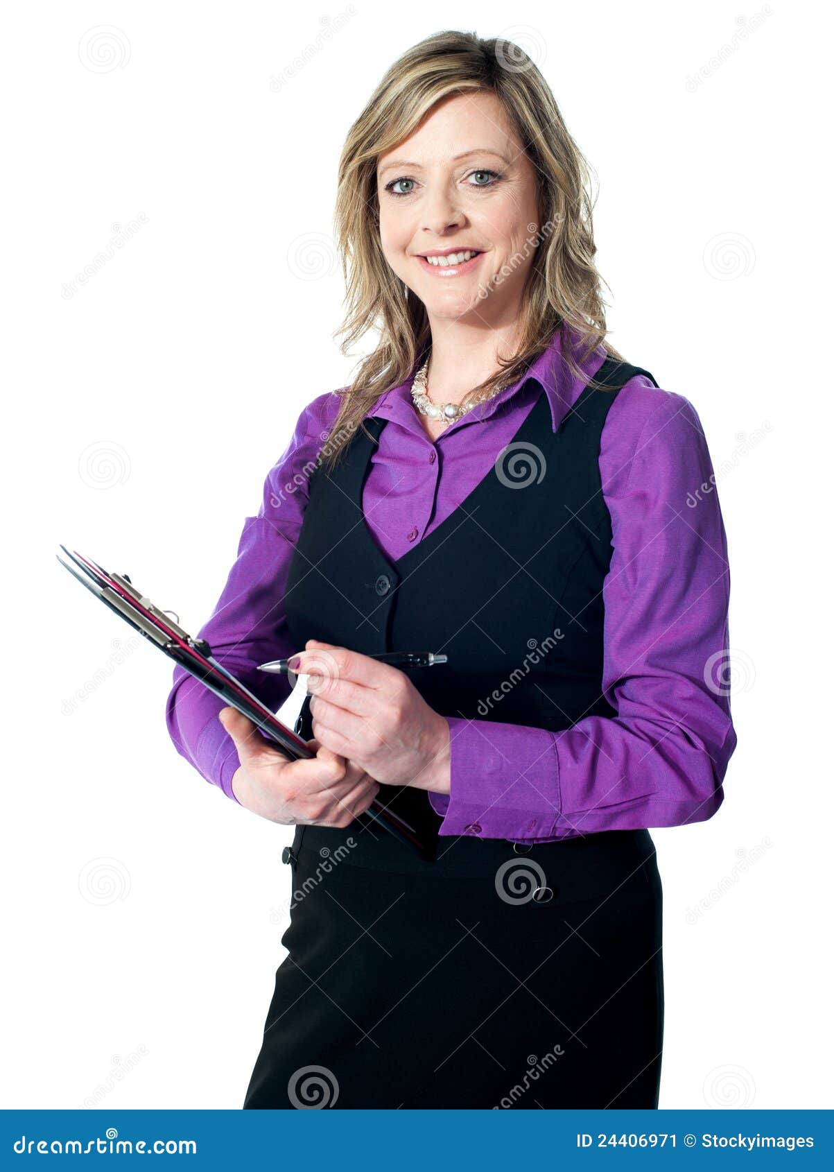 Portrait of Experienced Lady Writing on Clipboard Stock Image - Image ...