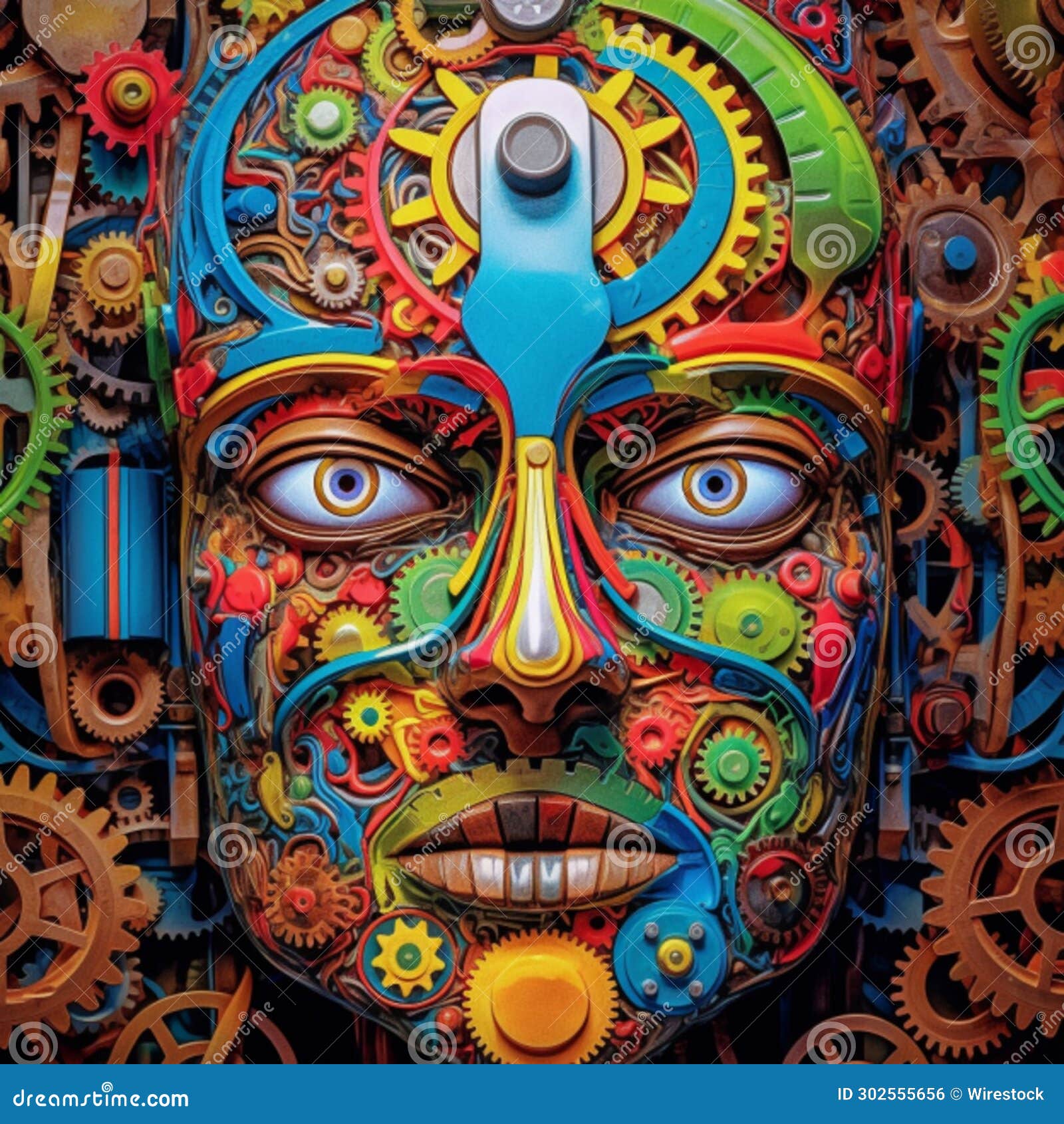 Portrait of a Face with Colorful Mechanical Gears, AI-generated. Stock ...