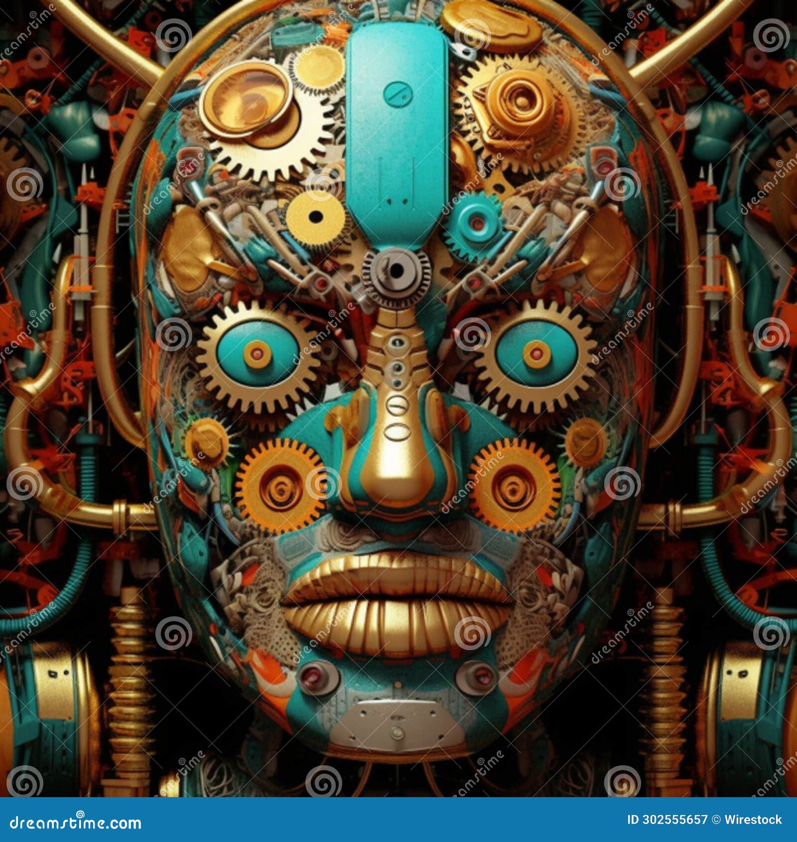 Portrait of a Face with Colorful Mechanical Gears, AI-generated. Stock ...