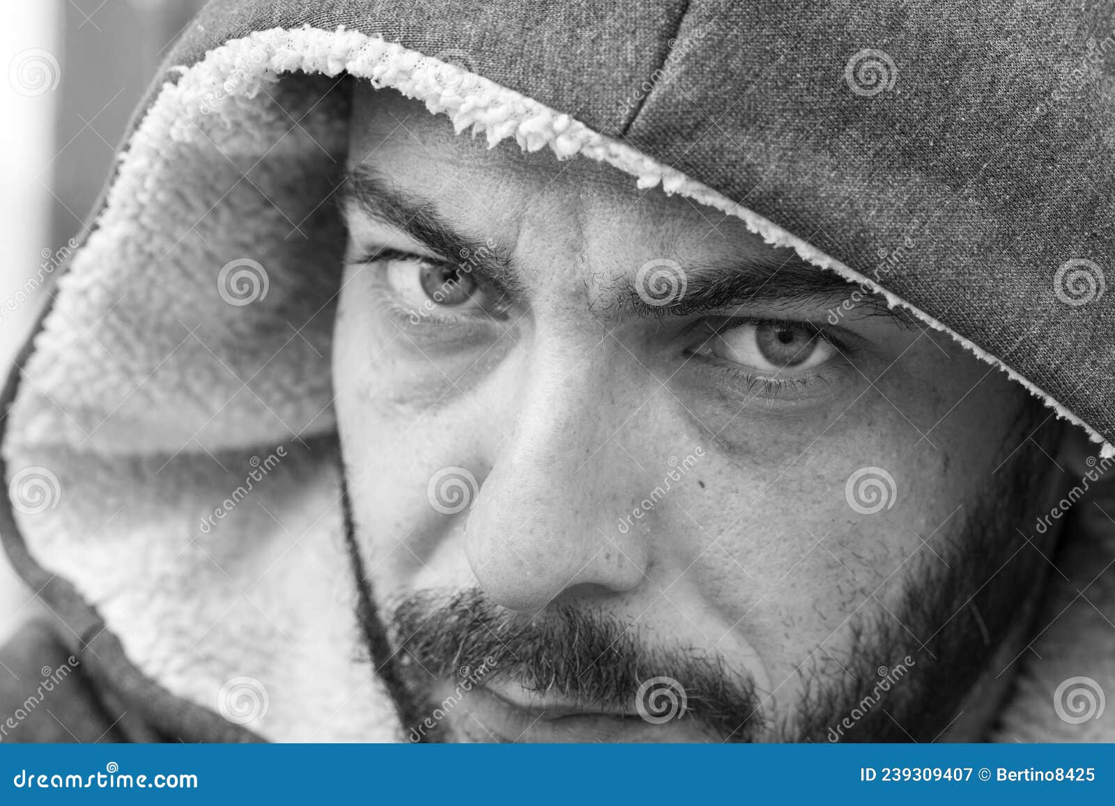 Portrait Face Man with Hood on Head Stock Image - Image of male ...
