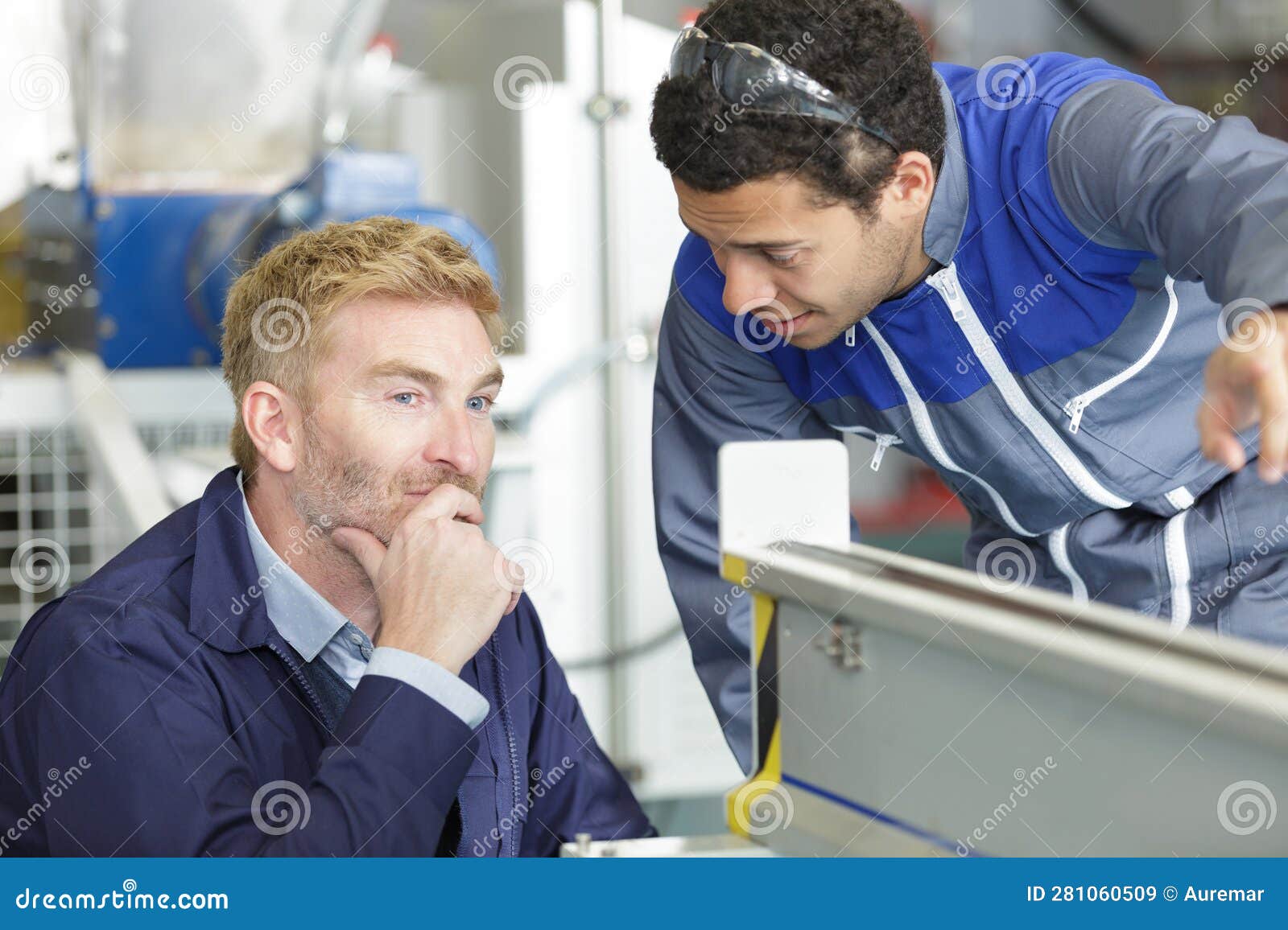 Portrait Factory Operators Talking Stock Image - Image of interior ...