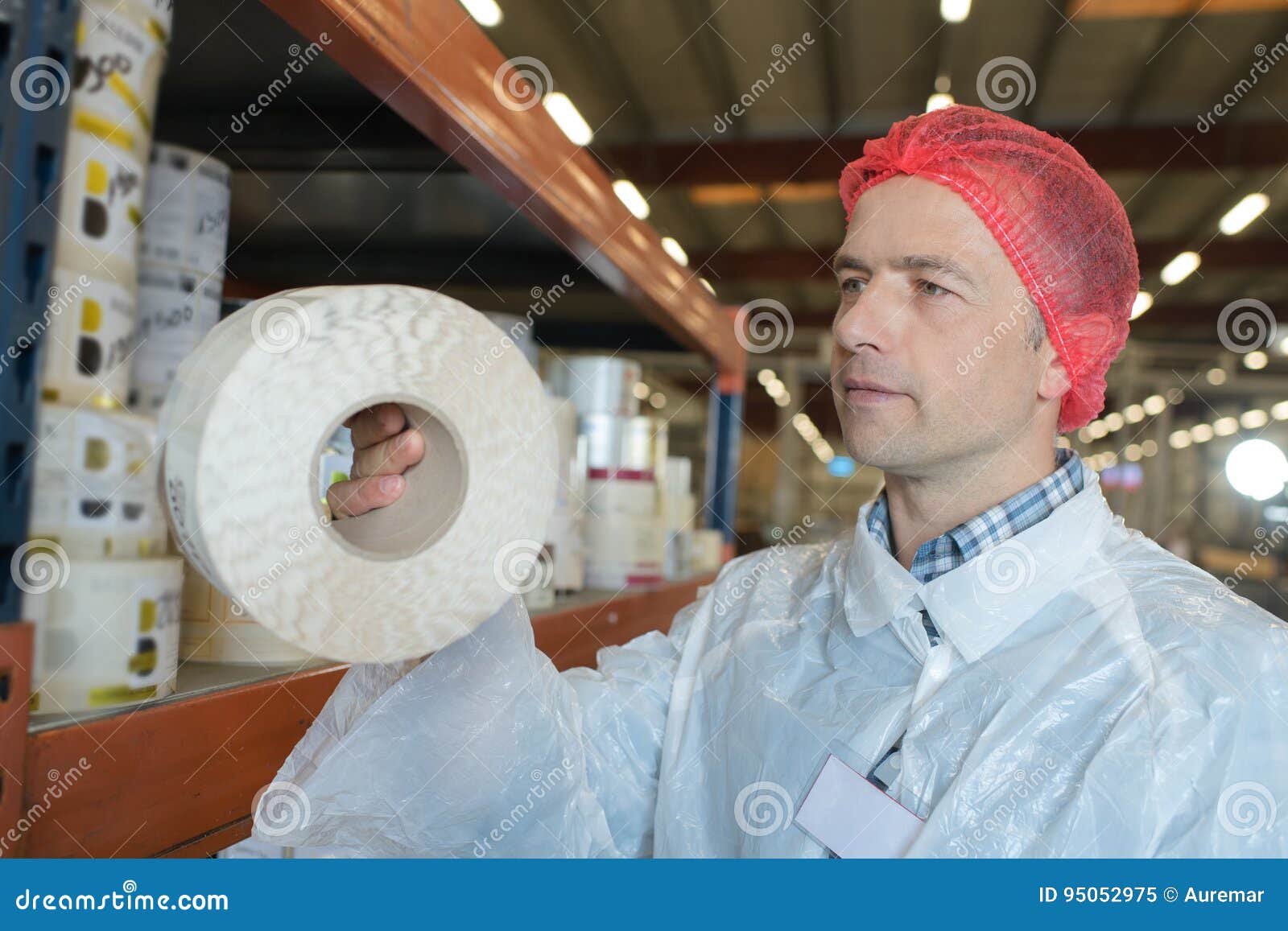 Portrait Factory Worker Holding Tape Stock Image - Image of focus, pipe ...
