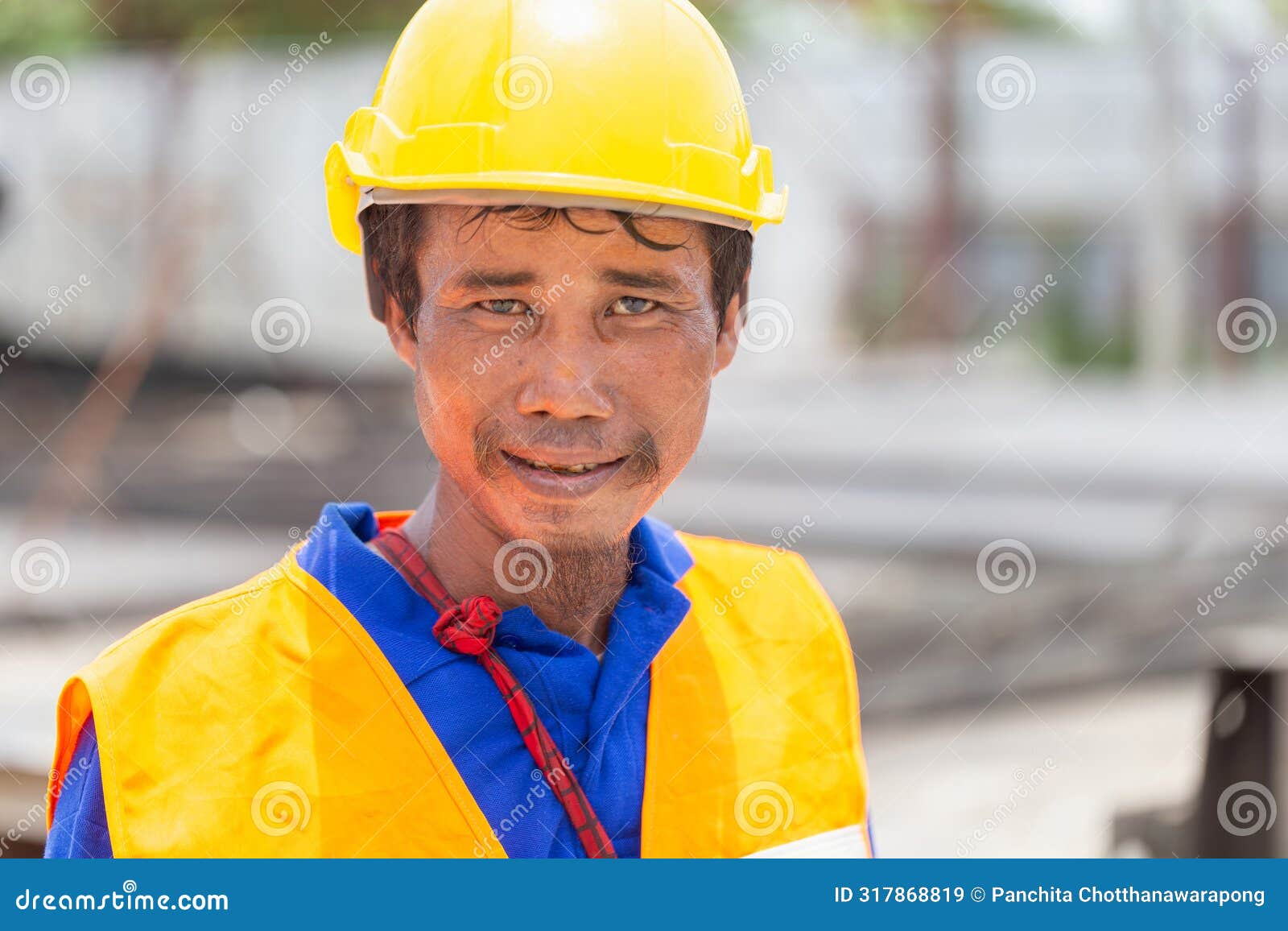 Portrait of Factory Worker Man in Hard Hat at the Precast Factory Site ...
