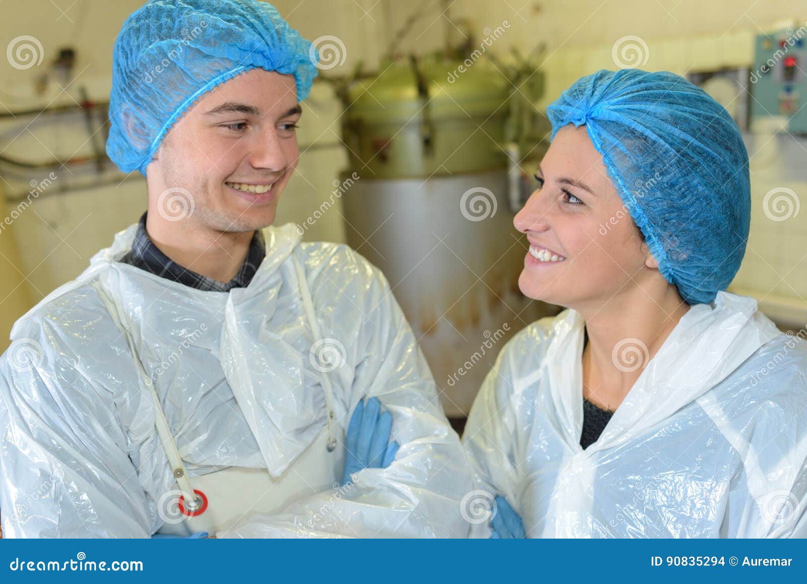 Portrait Factory Workers Smiling in Front Vat Stock Photo - Image of ...