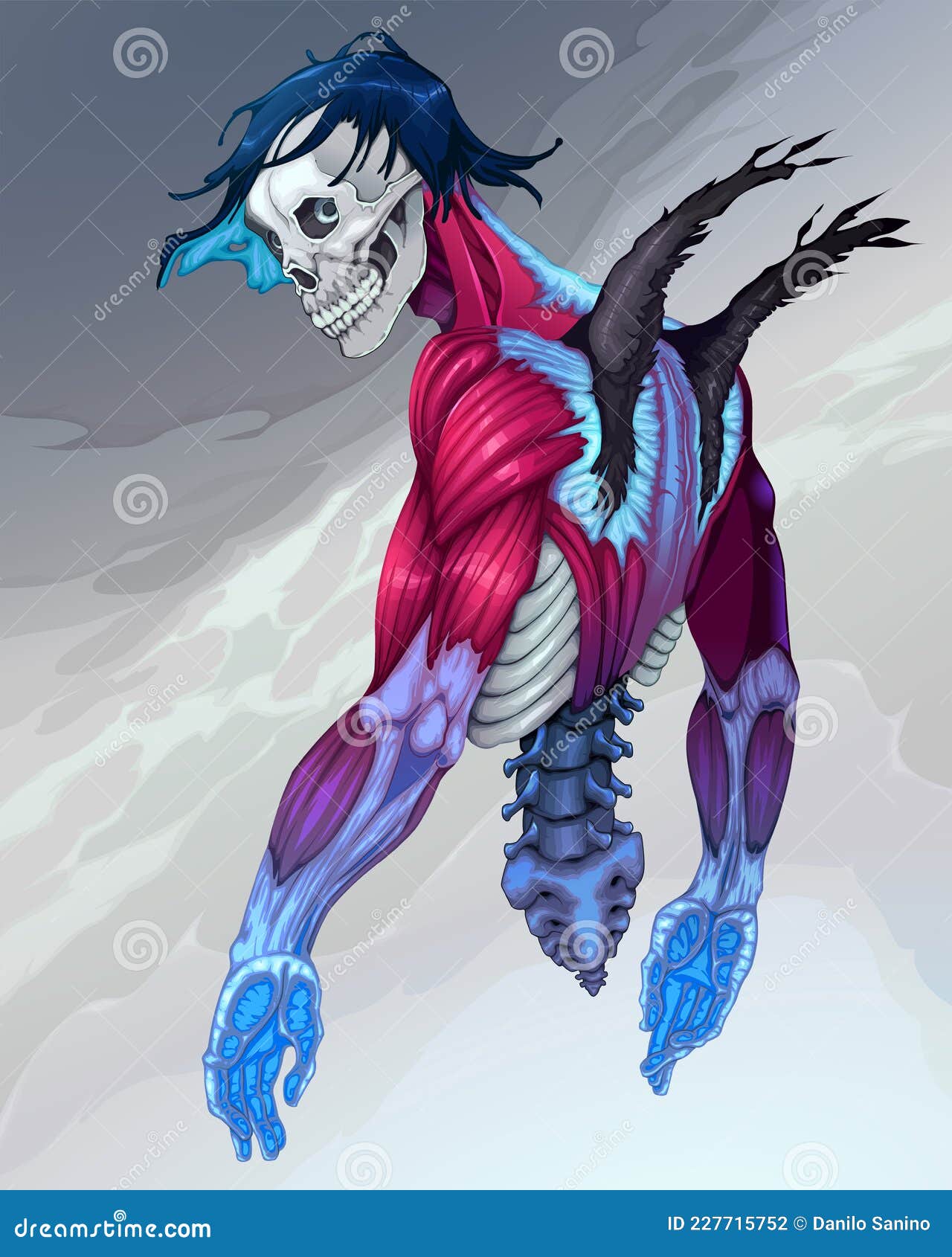 Portrait of a Fallen Angel with Skull Face Stock Vector - Illustration ...