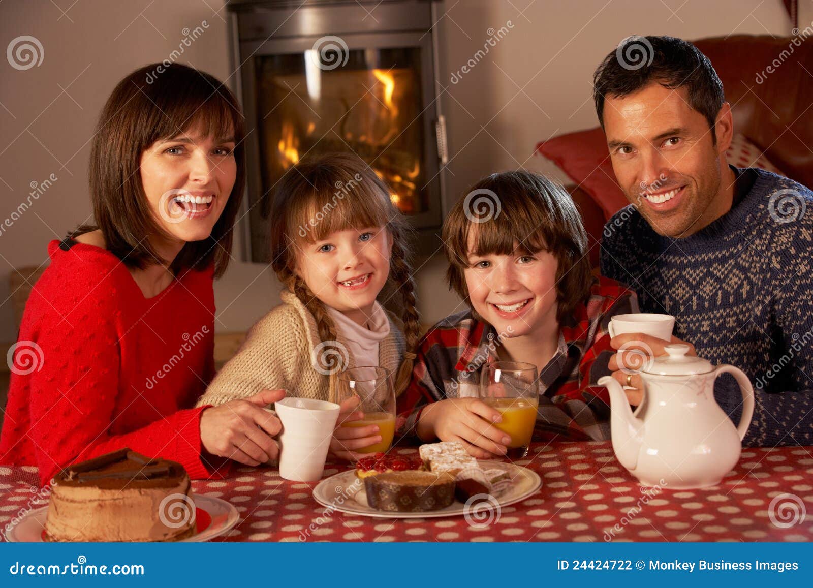 Portrait of Family Enjoying Tea and Cake Stock Photo - Image of ...