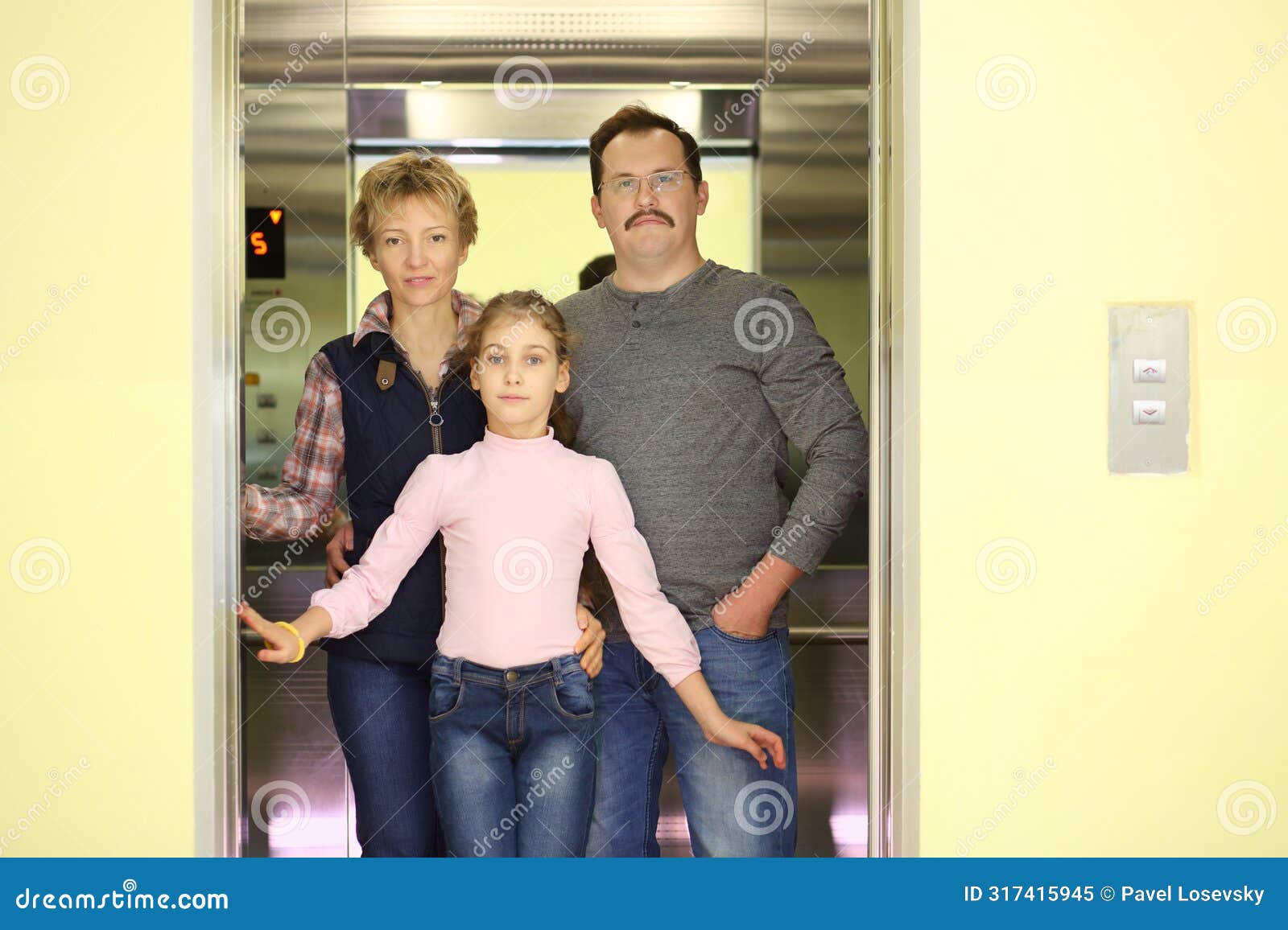 Portrait of a Family of Three People in the Stock Image - Image of lift ...