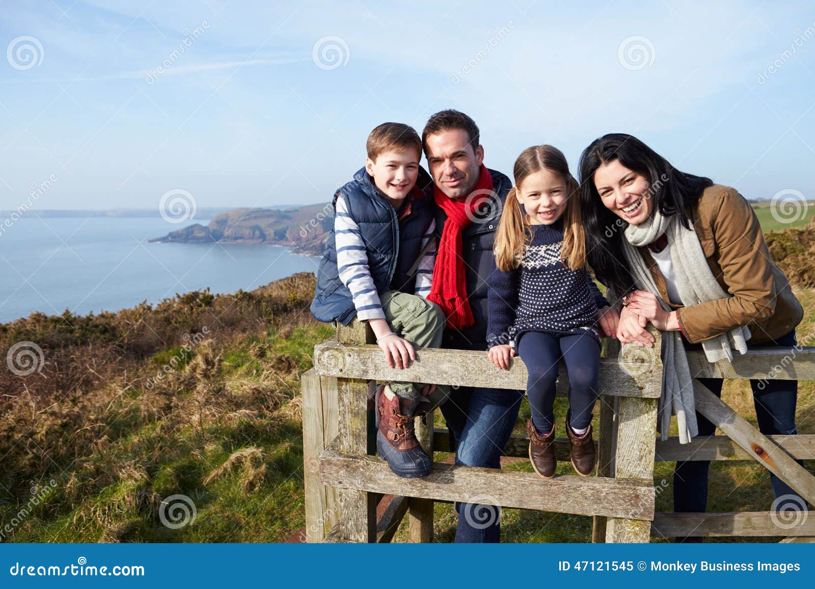 Portrait of Family Walking Along Coastal Path Stock Image - Image of ...